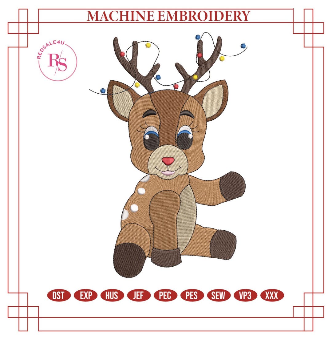 Cute Reindeer Embroidery Designs, Christmas Baby Reindeer Embroidery ...