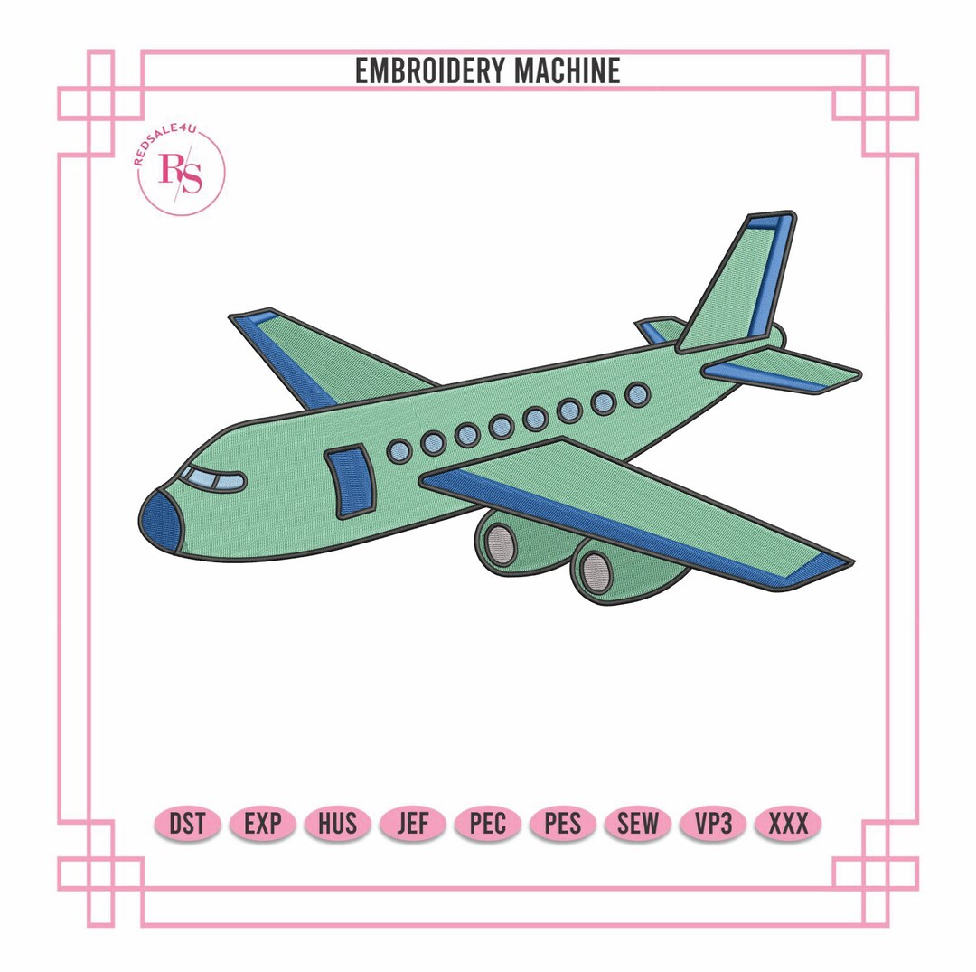 Embroidered Cartoon Airplane Design, Green Aircraft Embroidery File ...