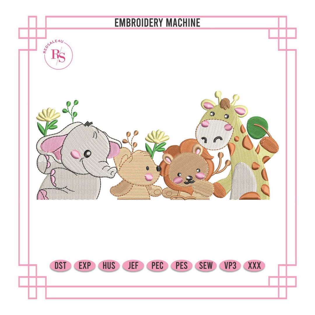 Safari Animals Embroidery Designs, Cute Baby Friend Animals Machine ...