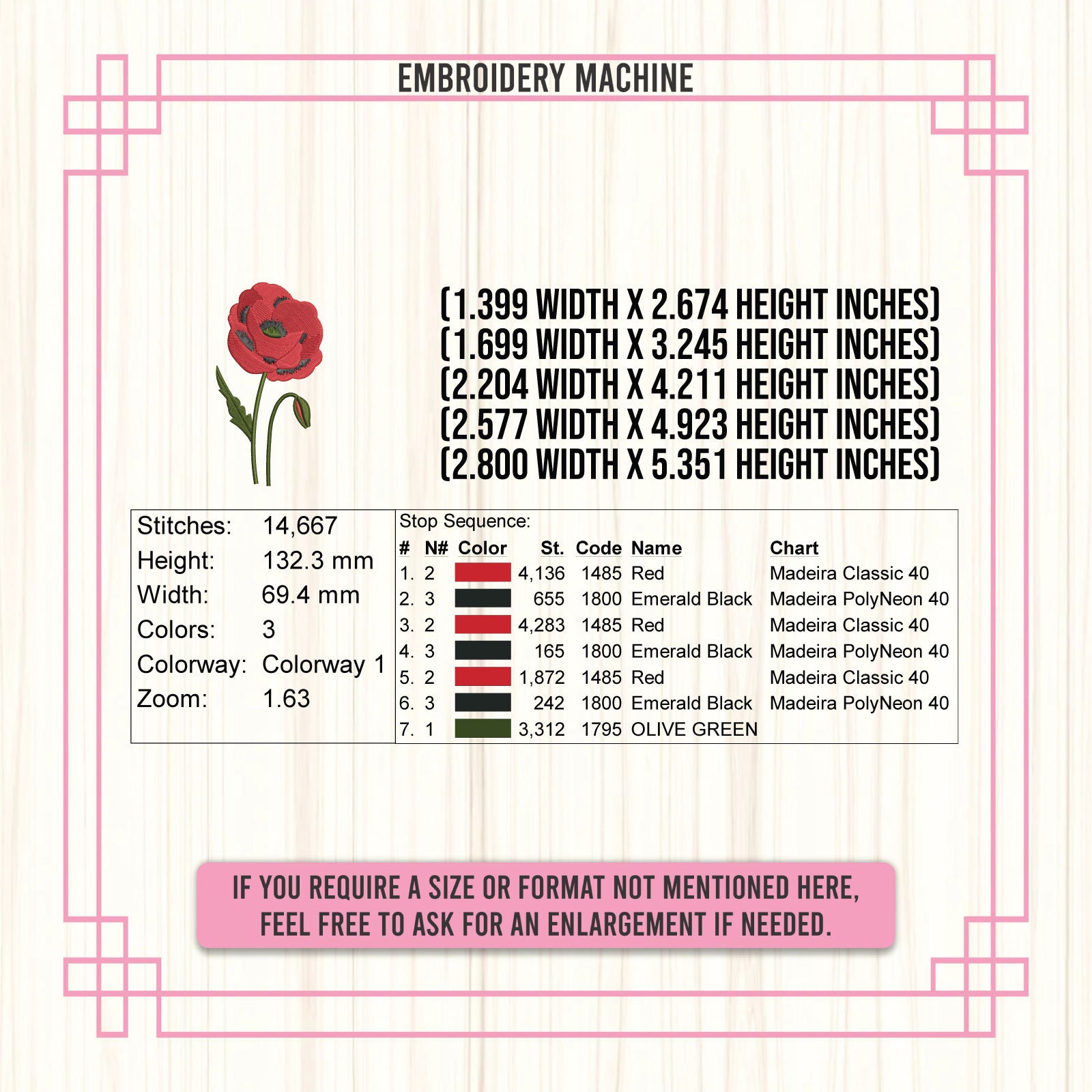 Red Flower Machine Embroidery, Garden Flowers Embroidery Design ...