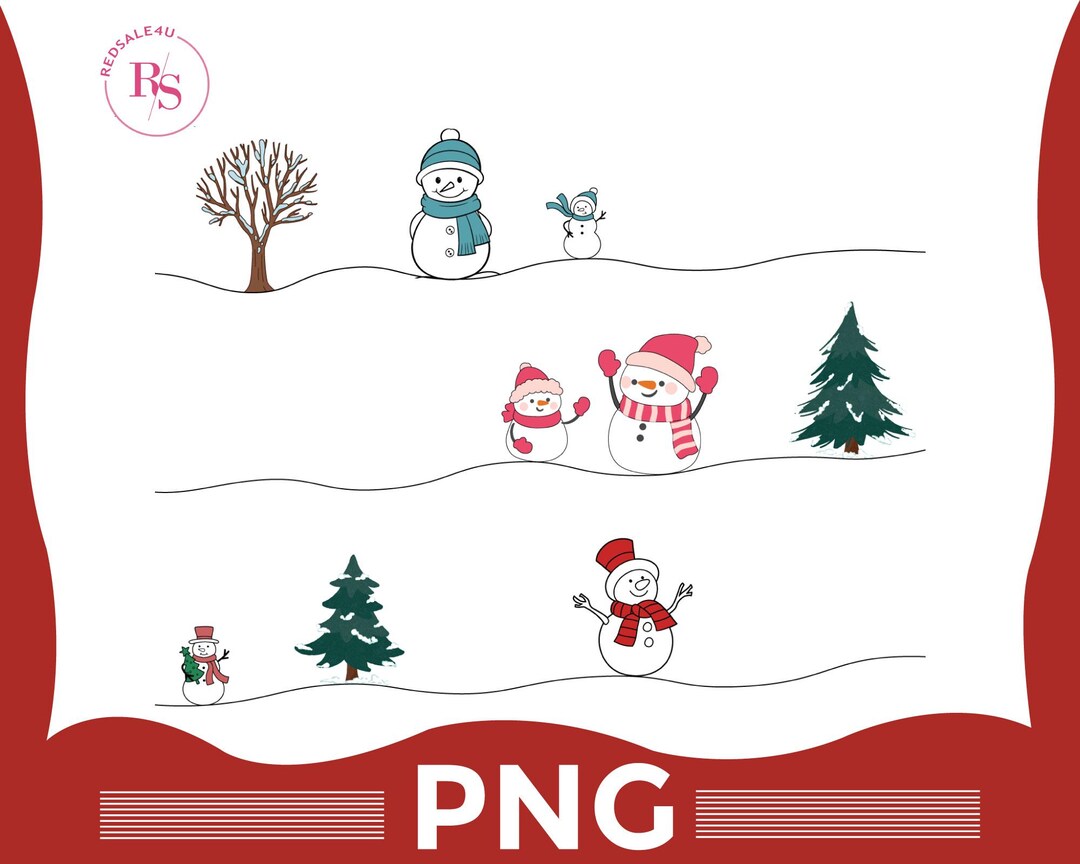 Snowman Divider Clipart, 3 Hand Drawn Digital Images, Christmas Designs ...