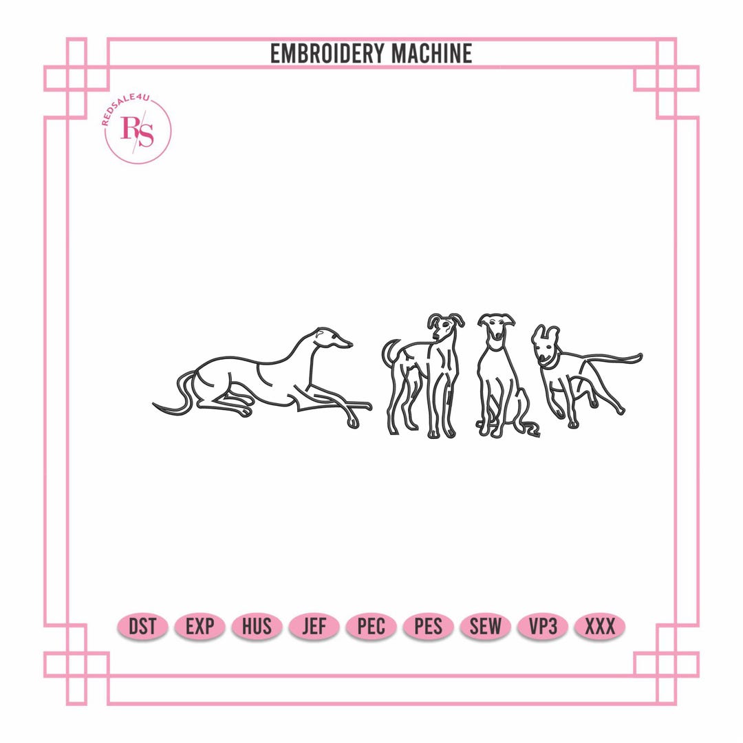 Whippet Dogs Embroidery Design, Greyhound Machine Embroidery, Outline ...