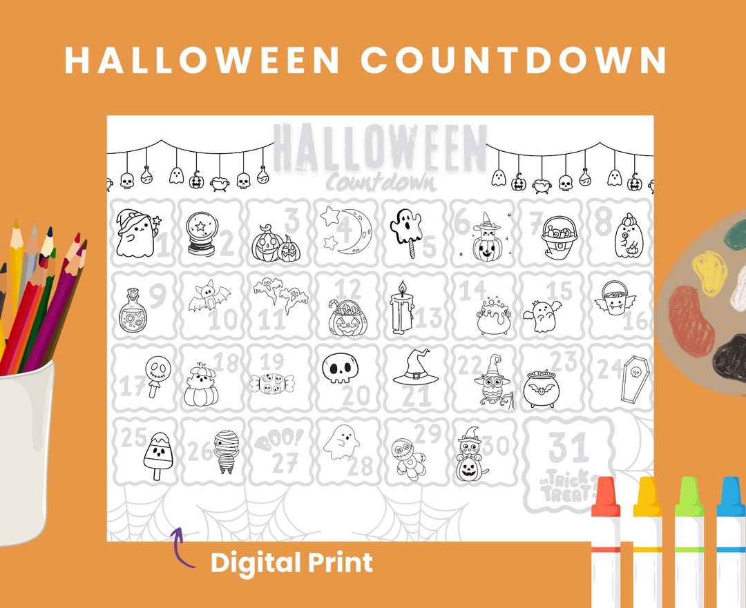 Halloween Countdown Coloring Page | Printable Halloween Advent Calendar ...