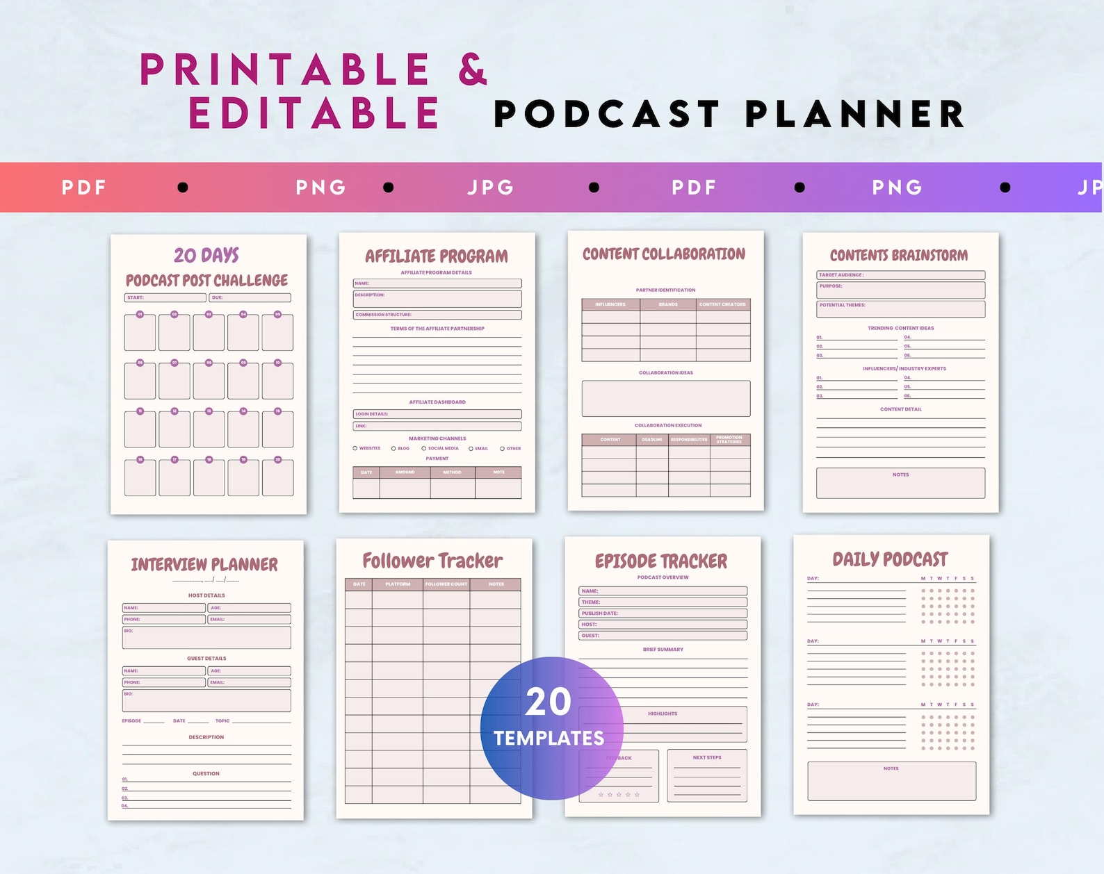 Digital Podcast Planner Content Planner Podcast Tracker Podcast Plan ...