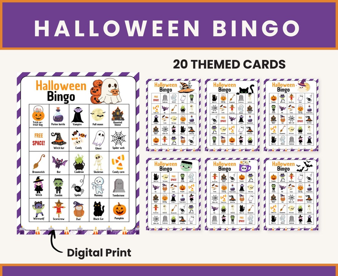 Halloween Bingo Game | Party Games – 20 Printable Cards + Callout Sheet ...