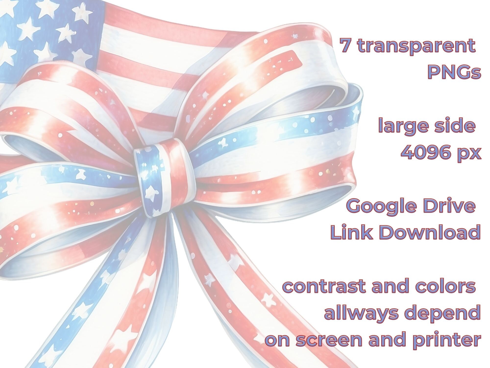 Patriotic Watercolor Clip Art Bow Ribbon,usa Coquette Digital,patriotic ...
