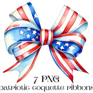 Patriotic Watercolor Clip Art Bow Ribbon,usa Coquette Digital,patriotic ...