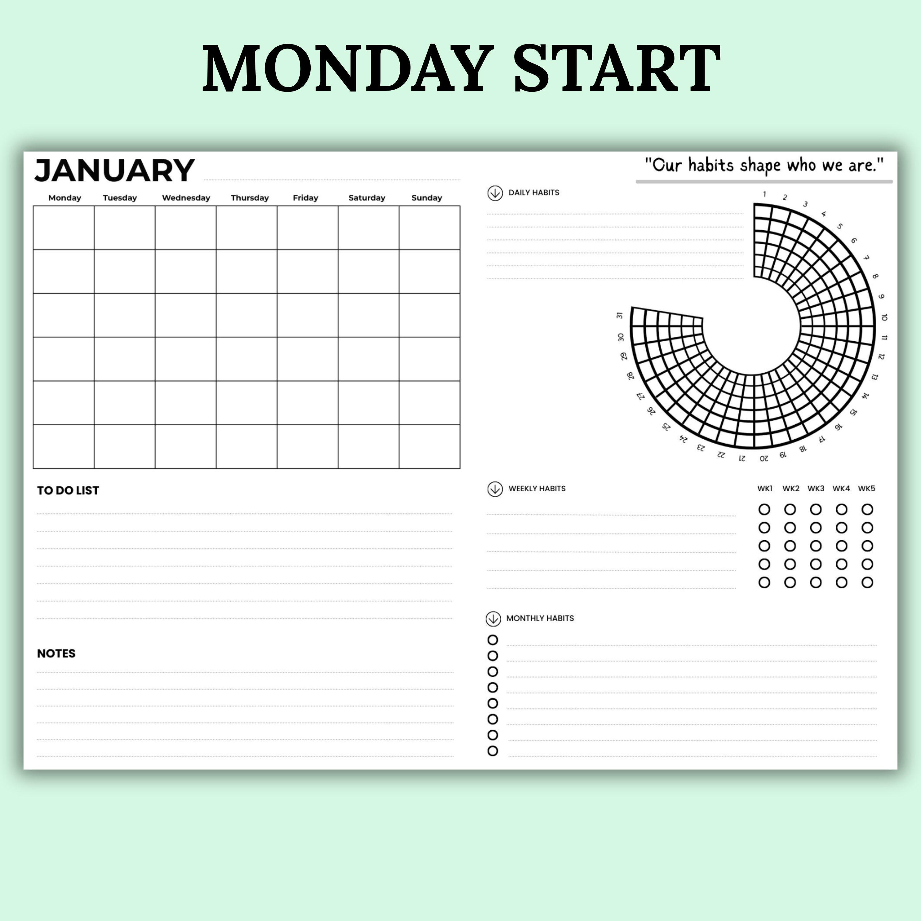 Printable Undated Monthly Calendar and Habit Tracker Together ...
