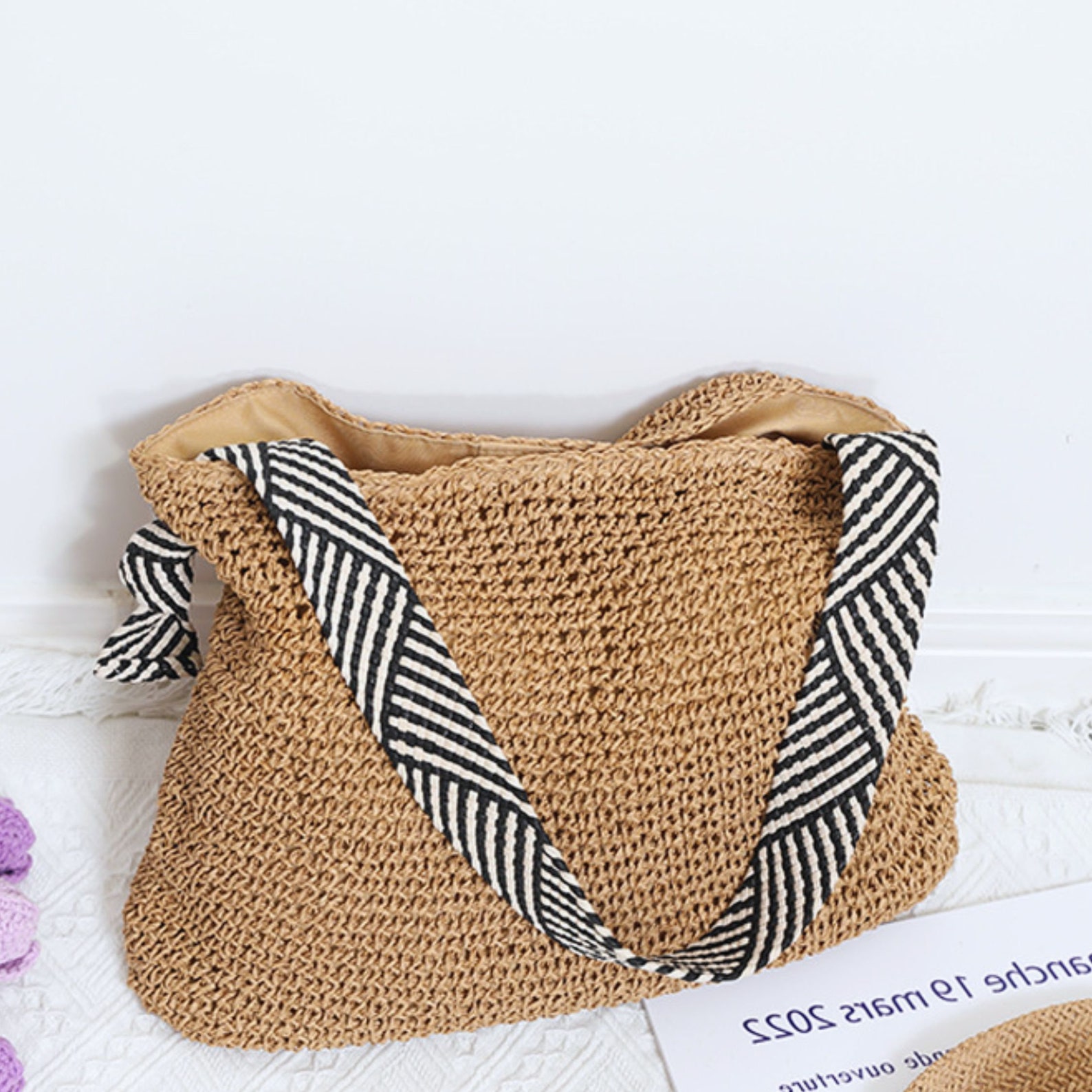 Women's Straw Weave Beach Tote Bag, Hand Woven Beach Bag, Fashion ...