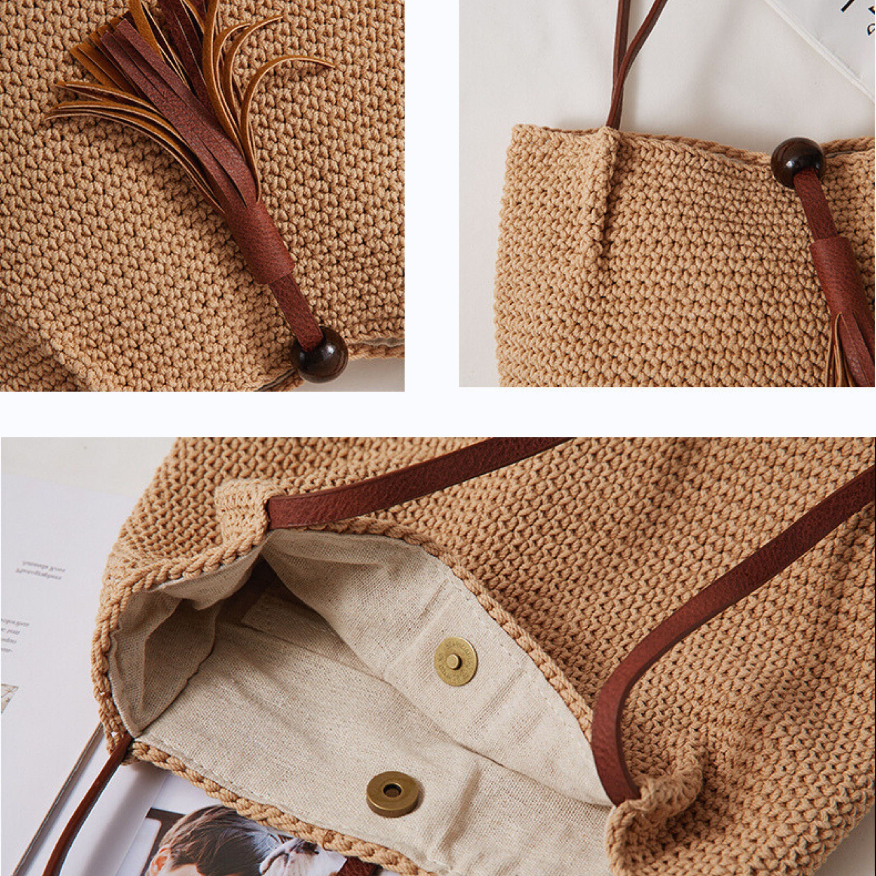 Cotton Knitted Boho Shoulder Bag,knit Tote Bag,women’s Tote Bag - Etsy