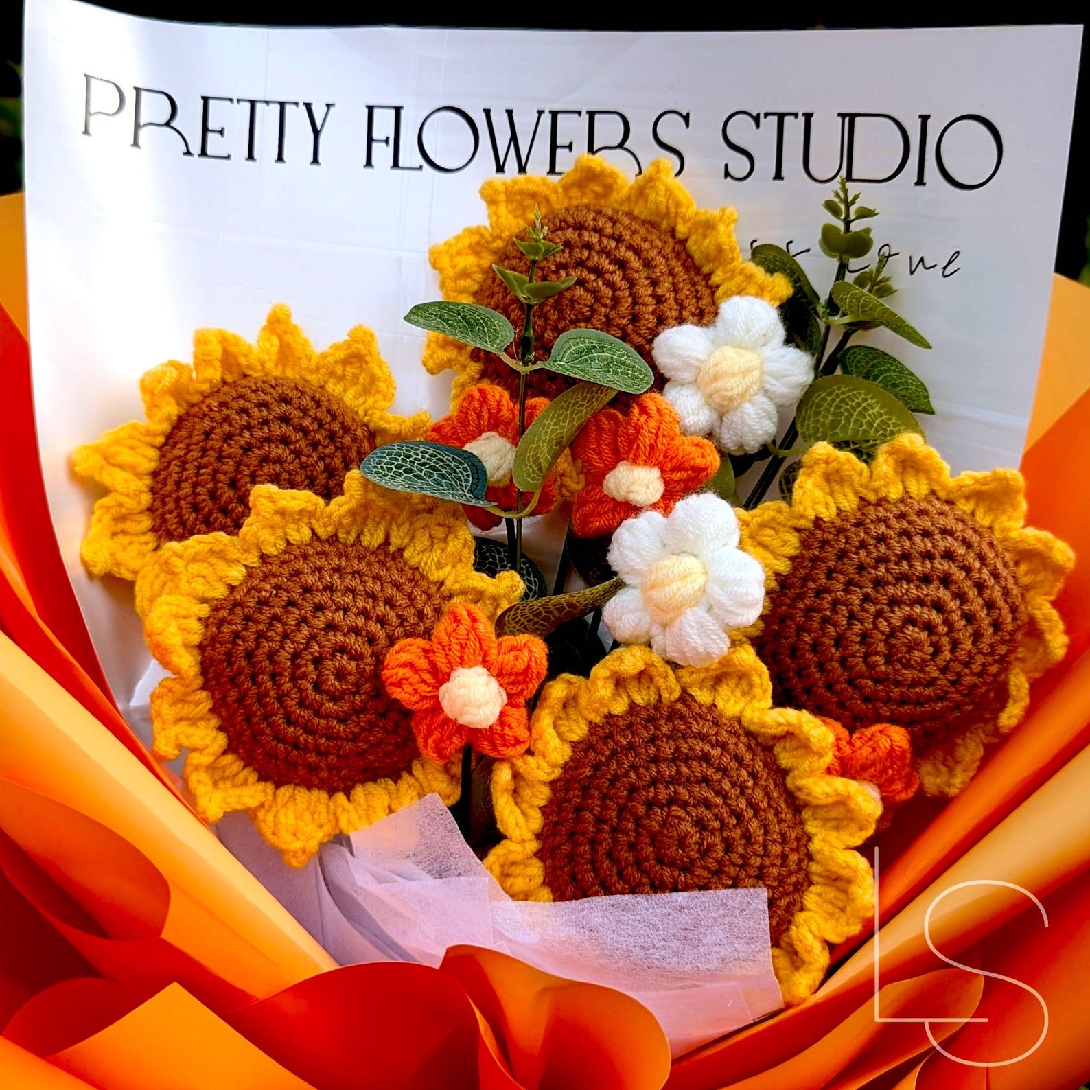 Sunflower Crochet Flower Bouquet, Wedding Bouquet, Flower Arrangement ...