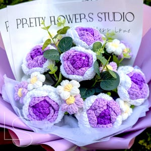 Crochet Flower Bouquet, Blue Rose Crochet Flowers, Wedding Bouquet ...
