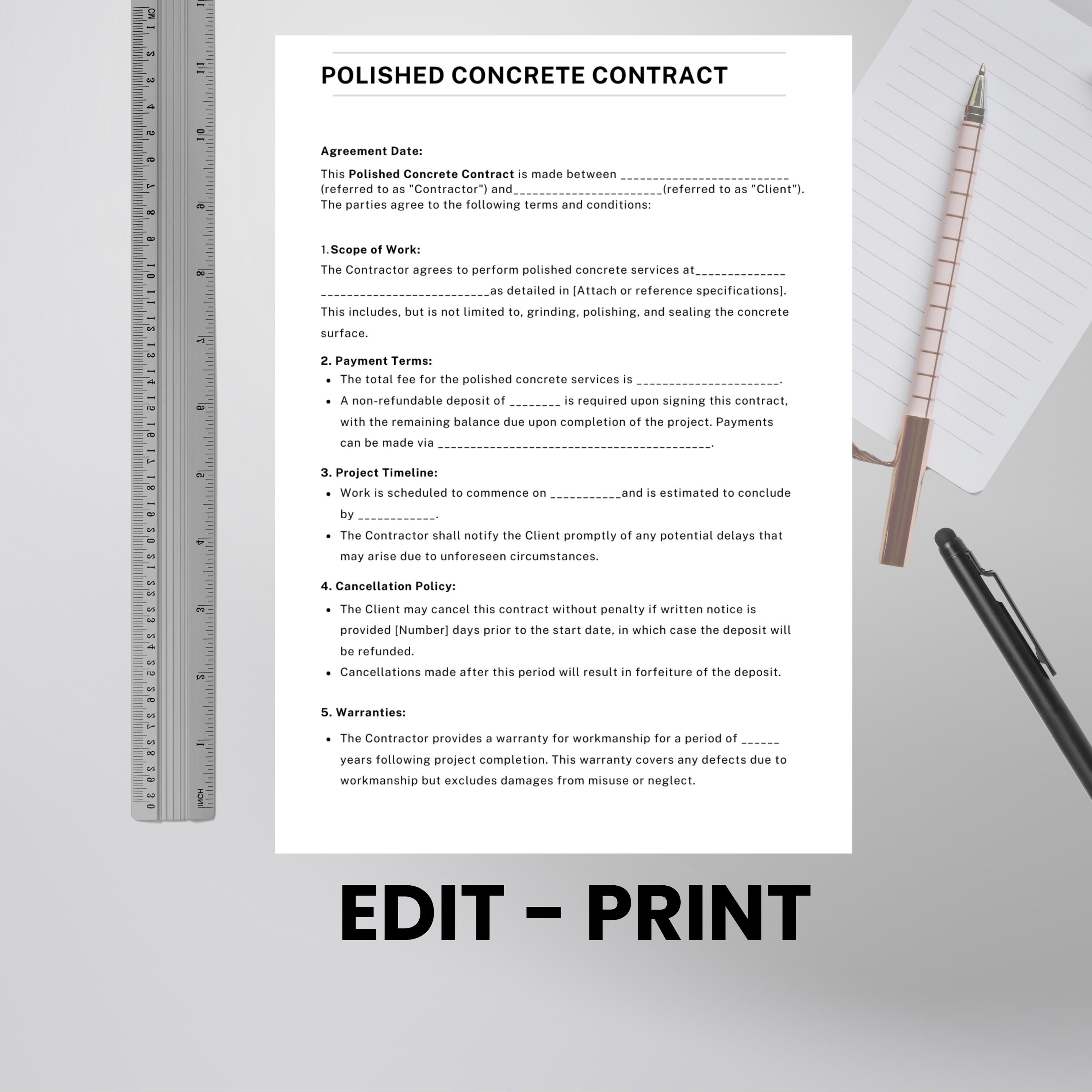 Polished Concrete Contract | Contract Editable | Polished Concrete ...