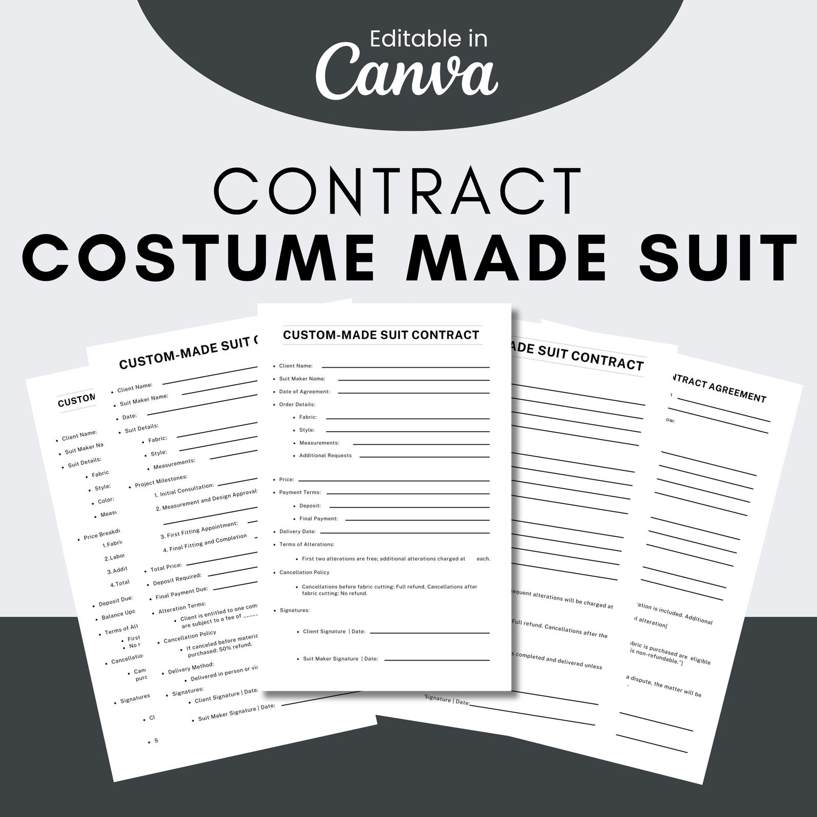 Custom-made Suit Contract Template: Tailoring Business Forms (editable ...