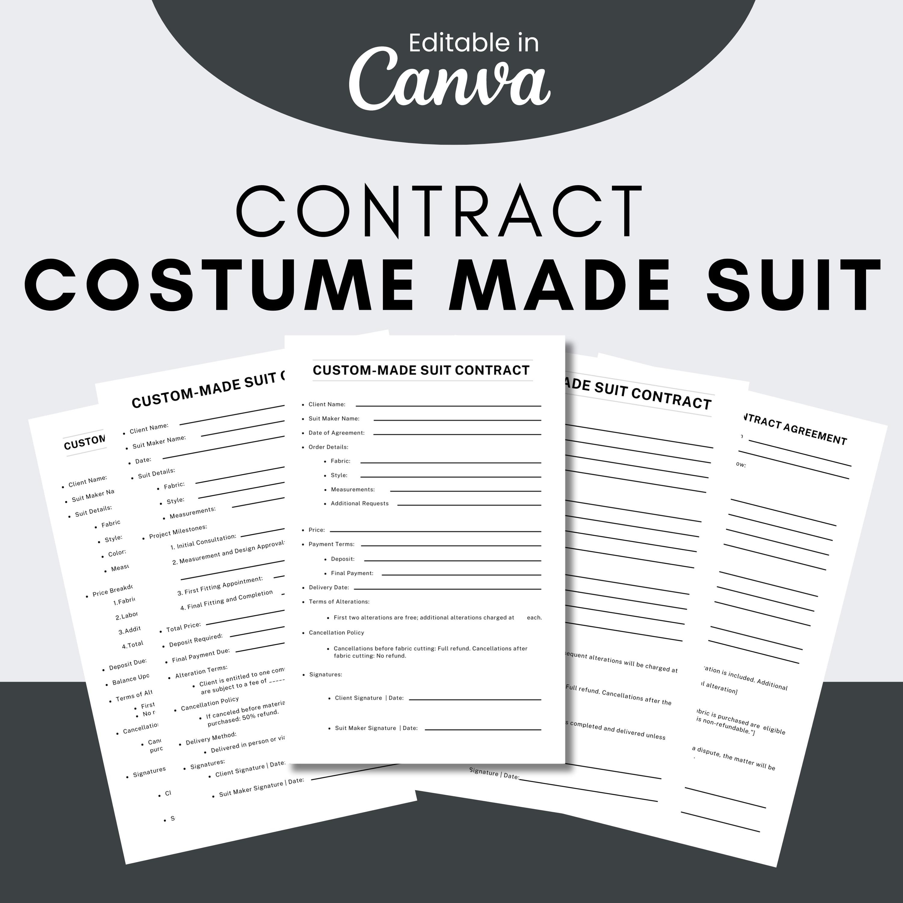 Custom-made Suit Contract Template: Tailoring Business Forms (editable ...