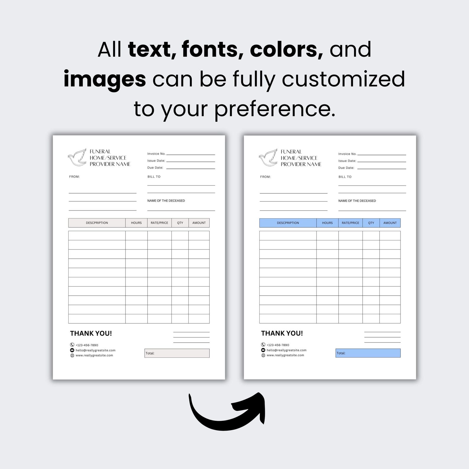 Editable Funeral Invoice Template Bundle (digital Download) - Etsy