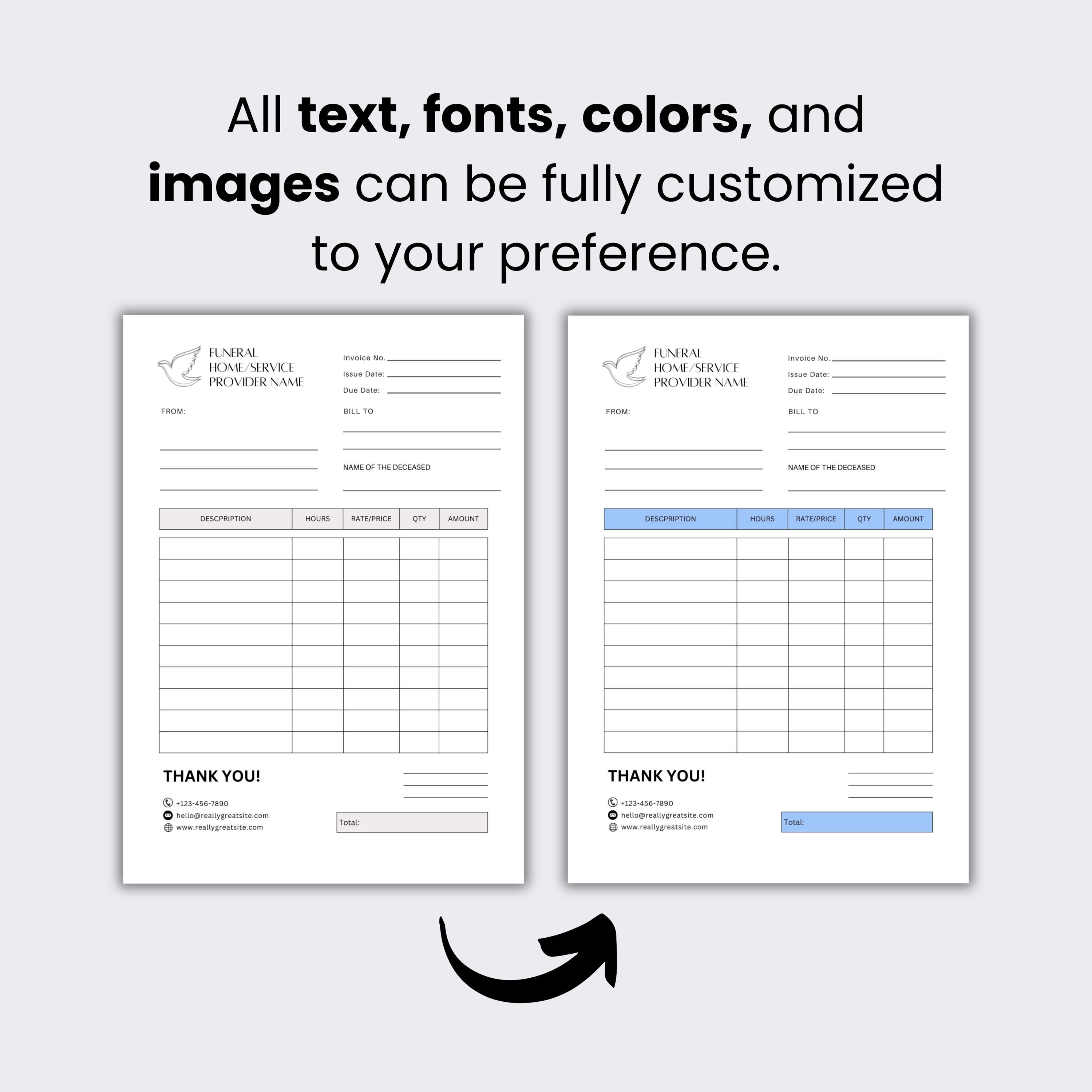 Editable Funeral Invoice Template Bundle (digital Download) - Etsy