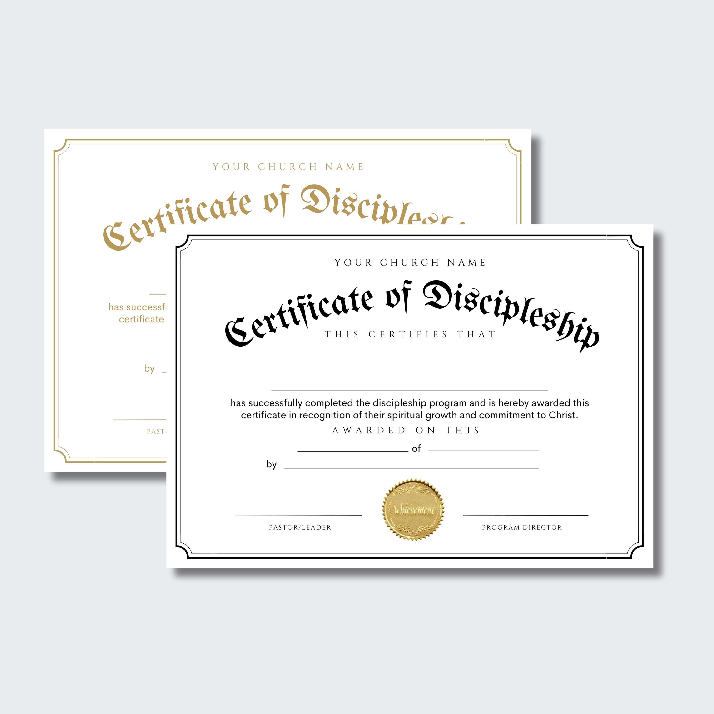 Editable Discipleship Certificate Template: Church Certificate (digital ...
