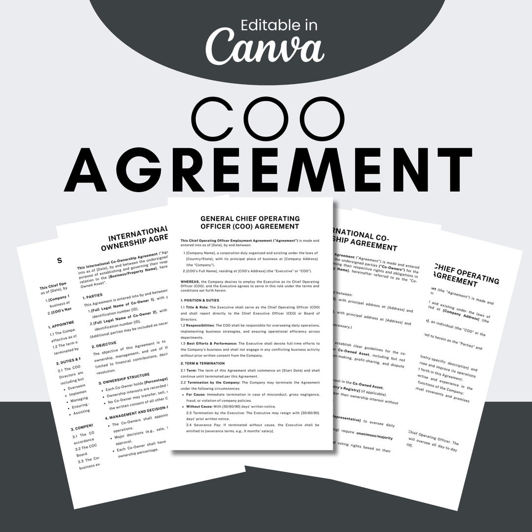 COO Contract | Contract Templates | Editable COO Contract | Canva COO ...
