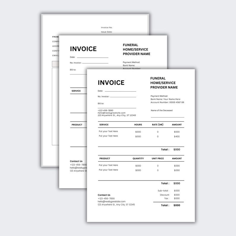 Editable Funeral Invoice Template Bundle (digital Download) - Etsy