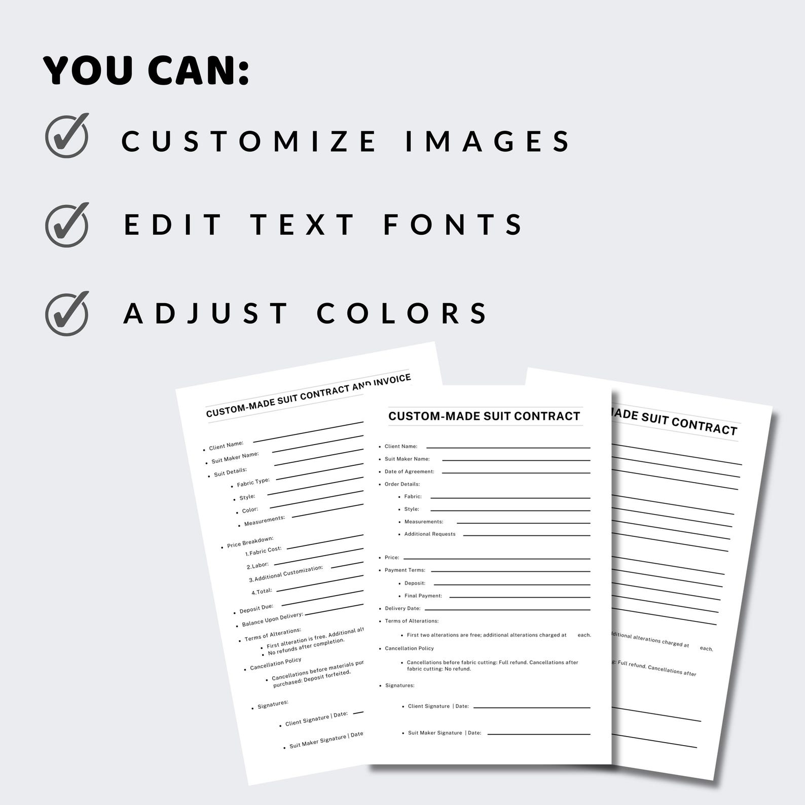 Custom-made Suit Contract Template: Tailoring Business Forms (editable ...