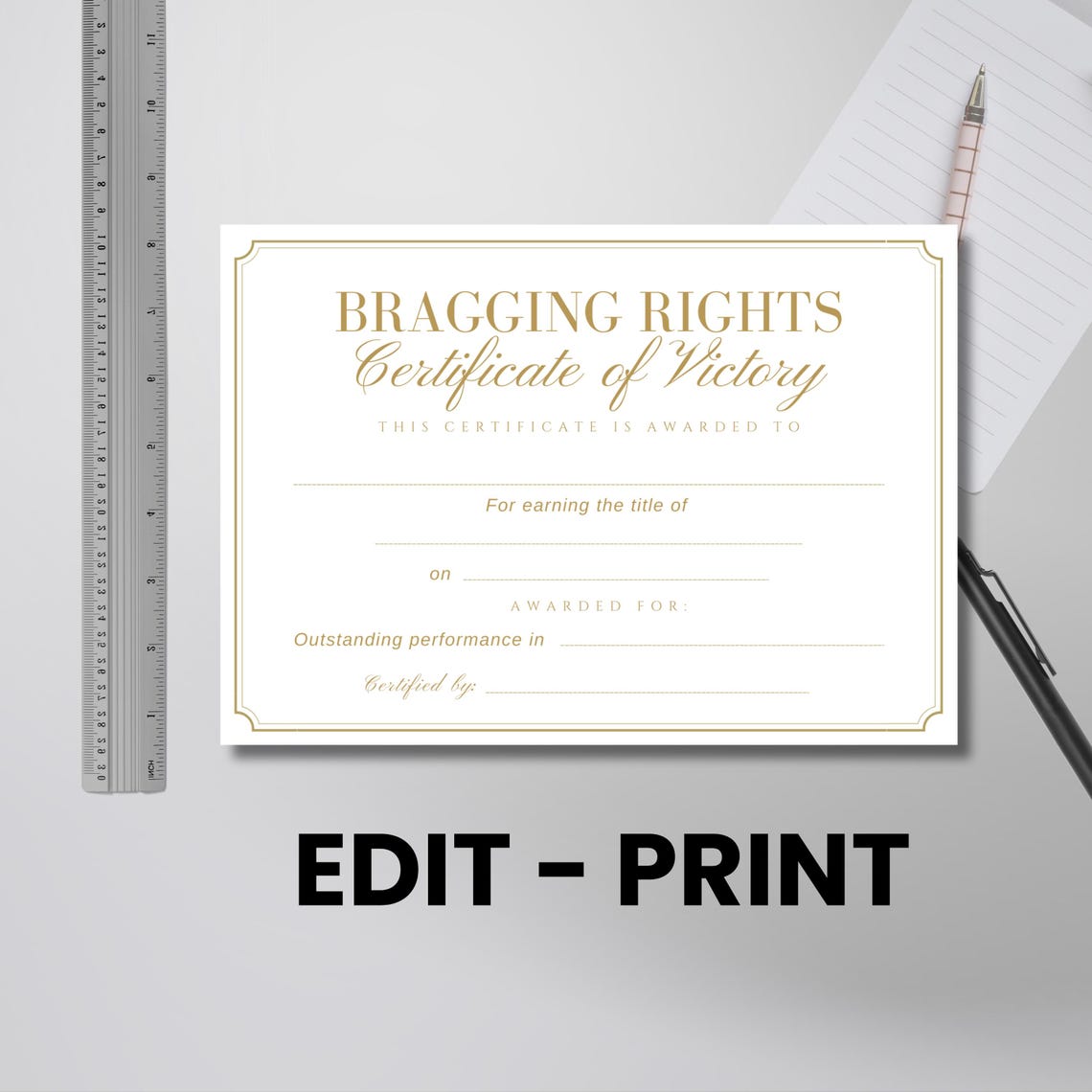 Editable Bragging Rights Certificate Template (digital Download) - Etsy
