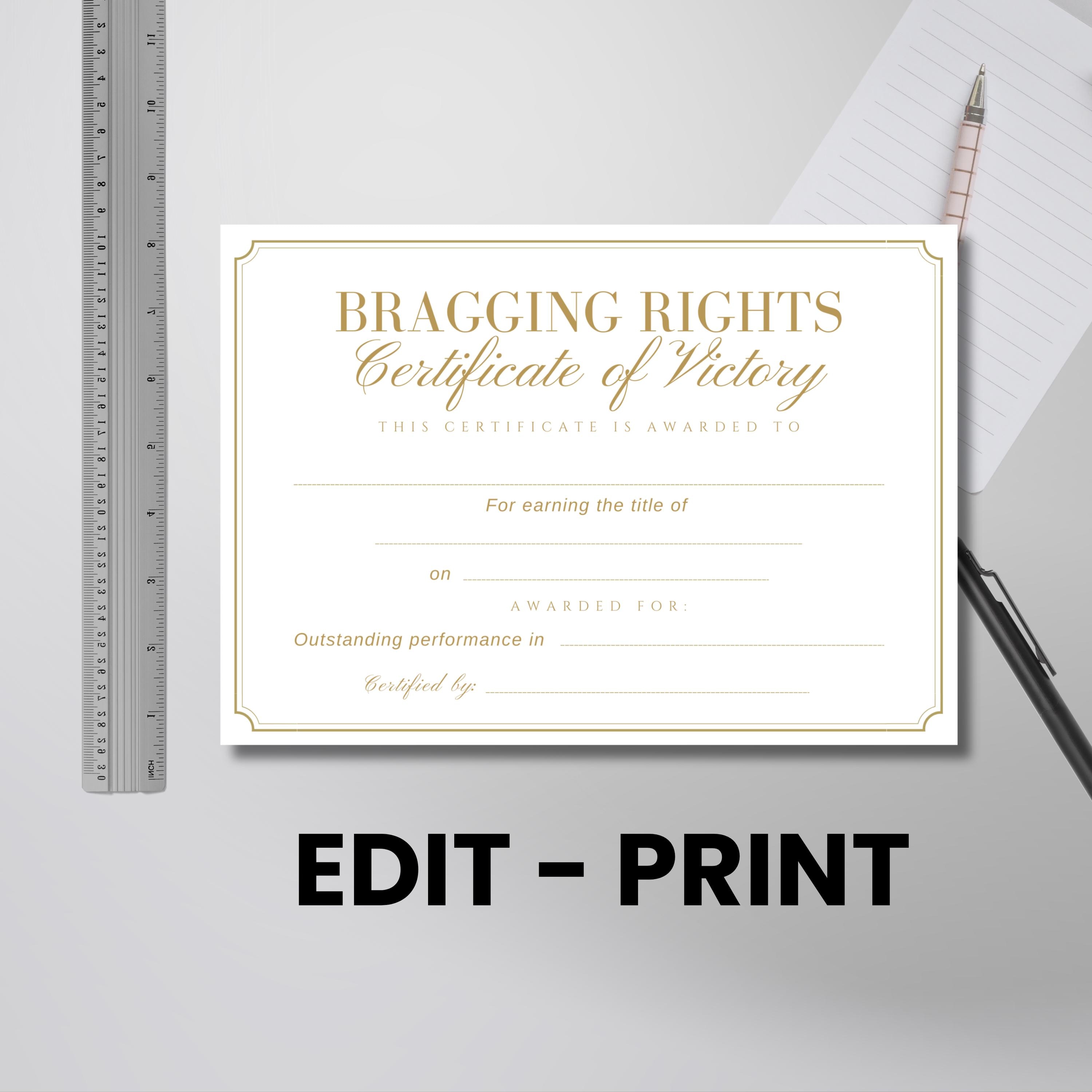 Bragging Rights Certificate | Certificate Editable | Certificate ...