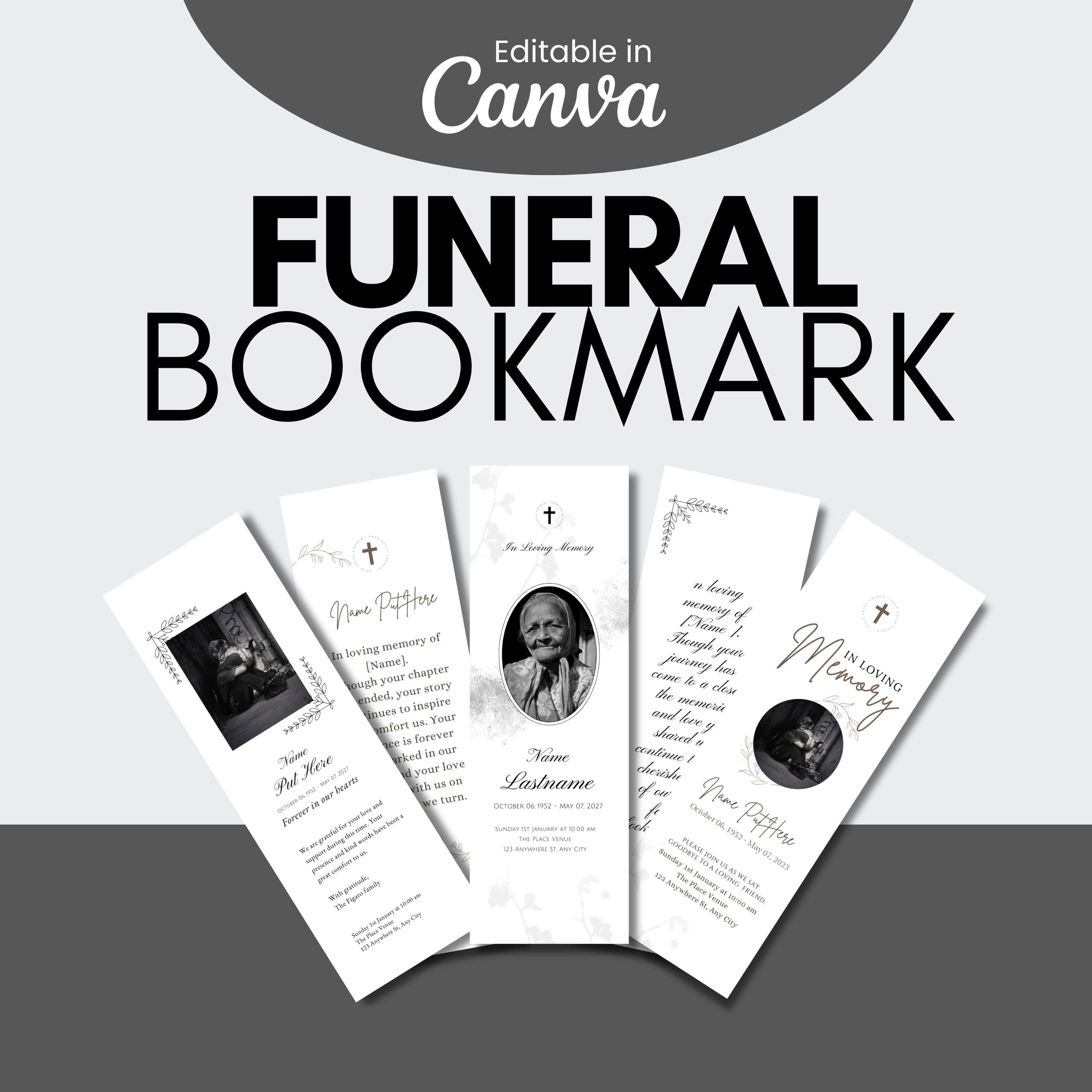 Funeral Bookmark Temp | Editable Funeral Bookmark Temp | Funeral ...