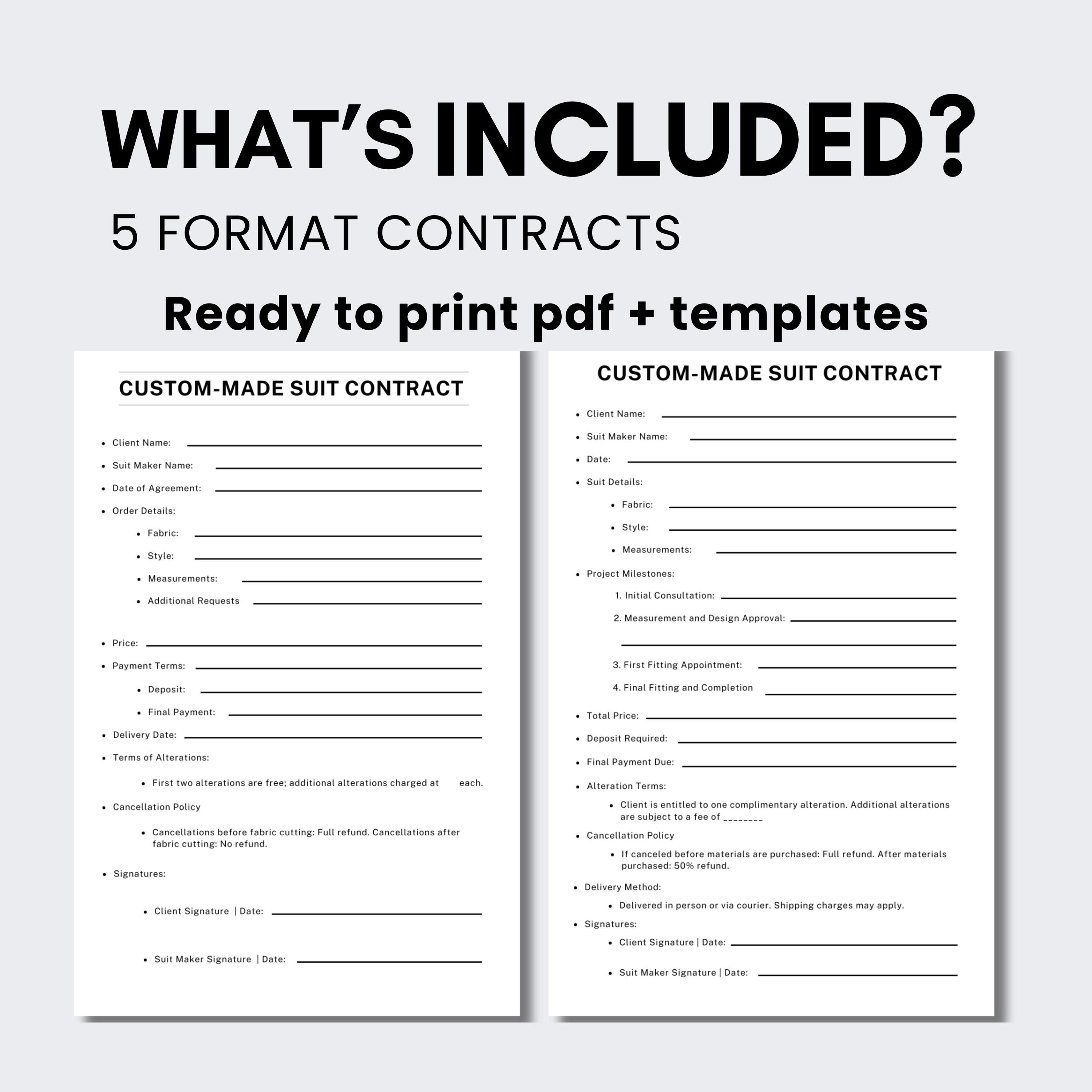 Custom-made Suit Contract Template: Tailoring Business Forms (editable ...