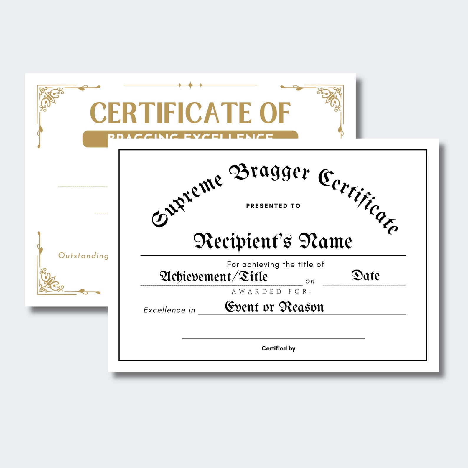 Editable Bragging Rights Certificate Template (digital Download) - Etsy