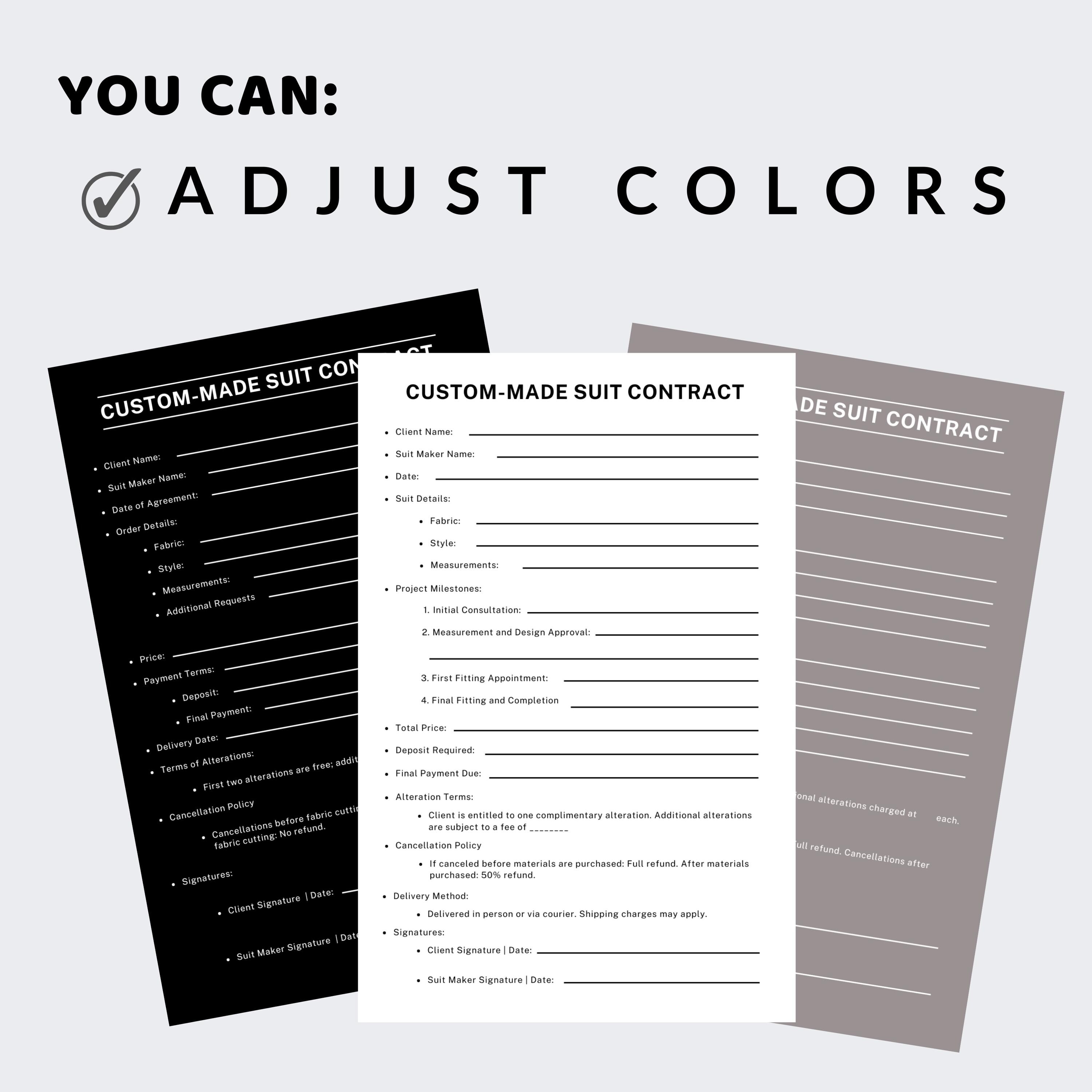 Custom-made Suit Contract Template: Tailoring Business Forms (editable ...