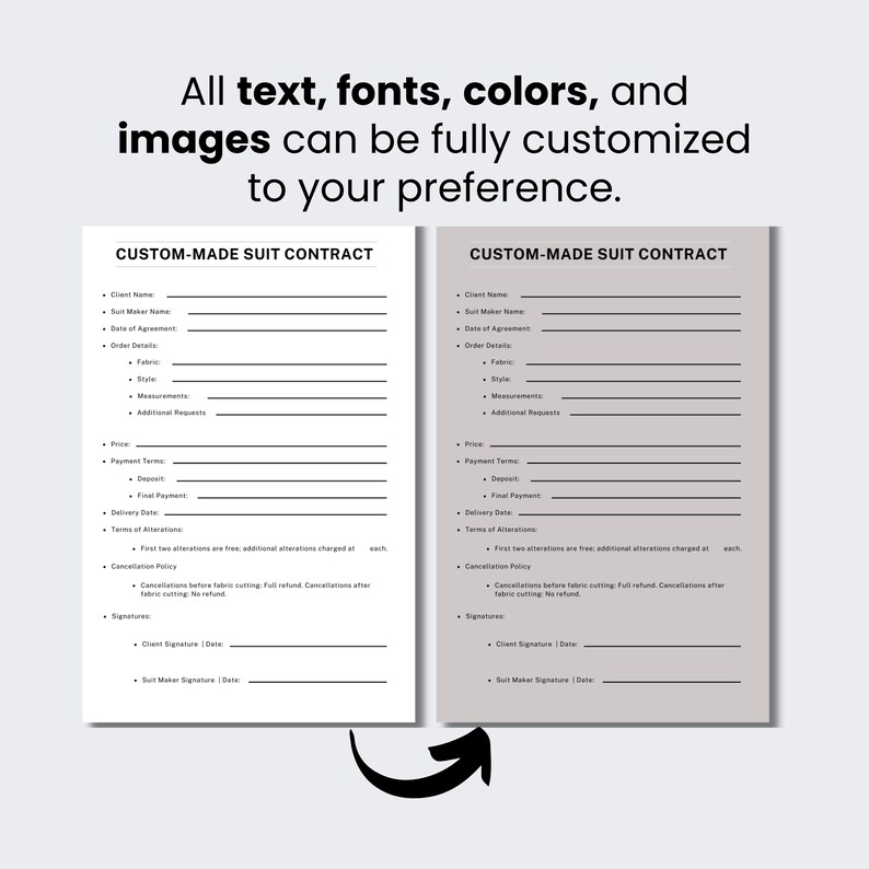 Custom-made Suit Contract Template: Tailoring Business Forms (editable ...