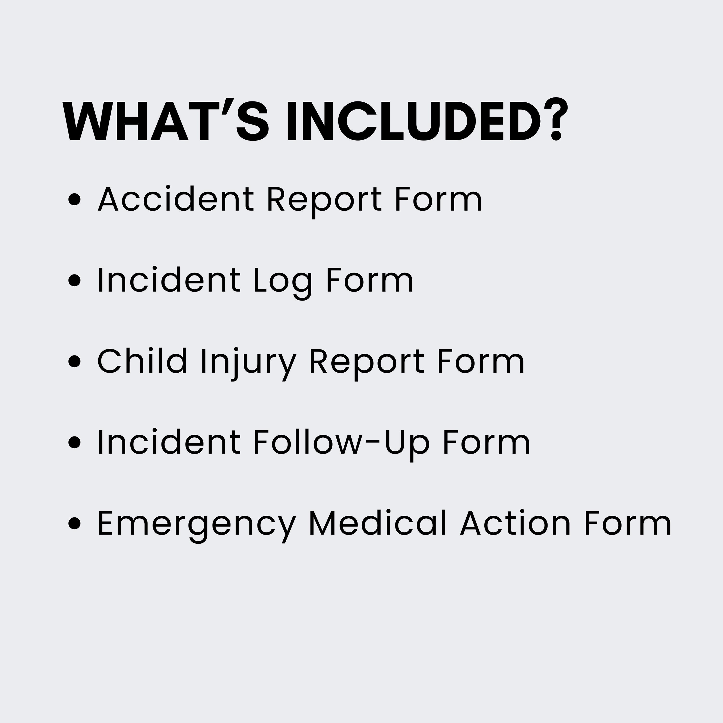 Editable Foster Care Accident Report Forms: Incident Log, Injury Report ...