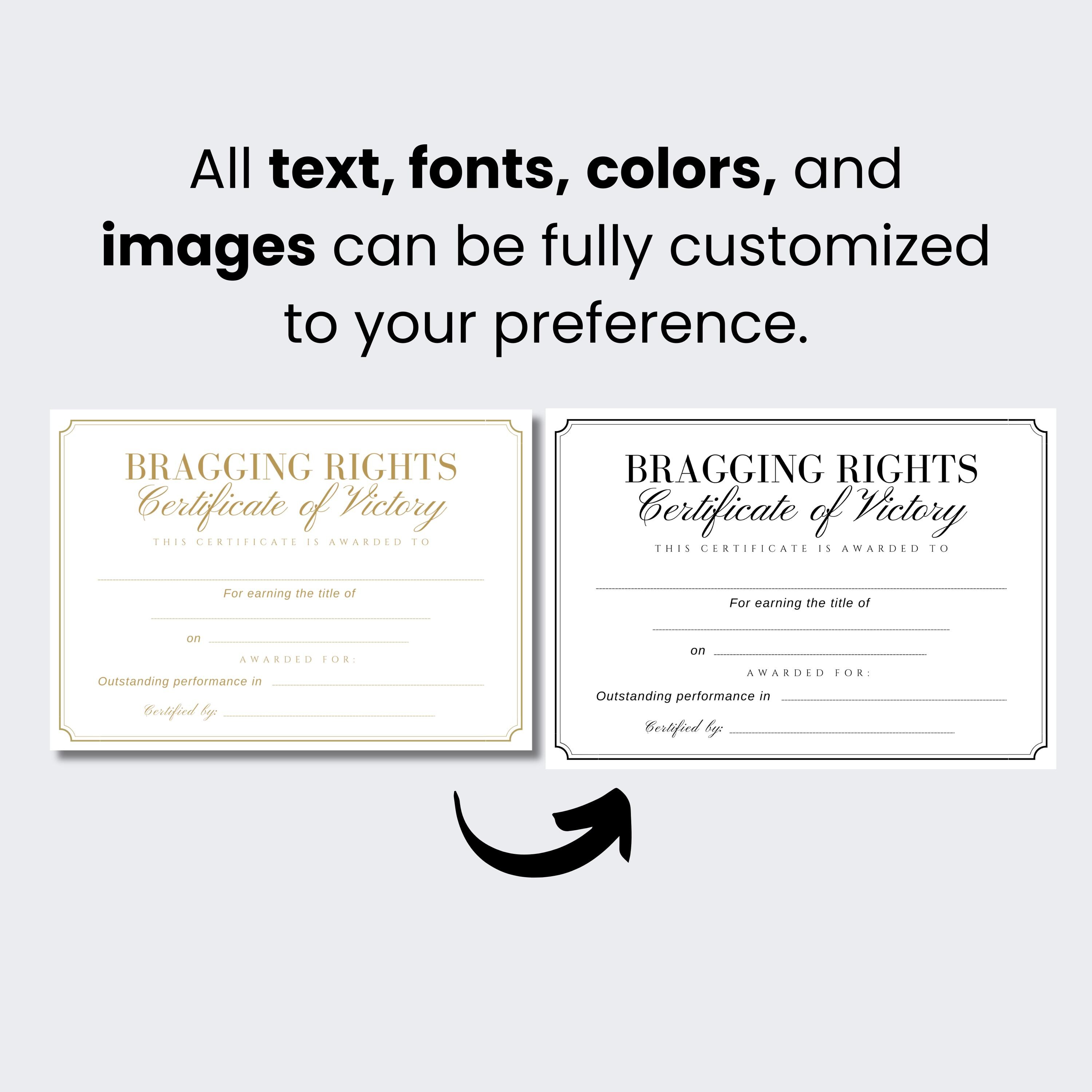 Editable Bragging Rights Certificate Template (digital Download) - Etsy