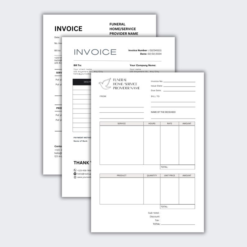 Editable Funeral Invoice Template Bundle (digital Download) - Etsy