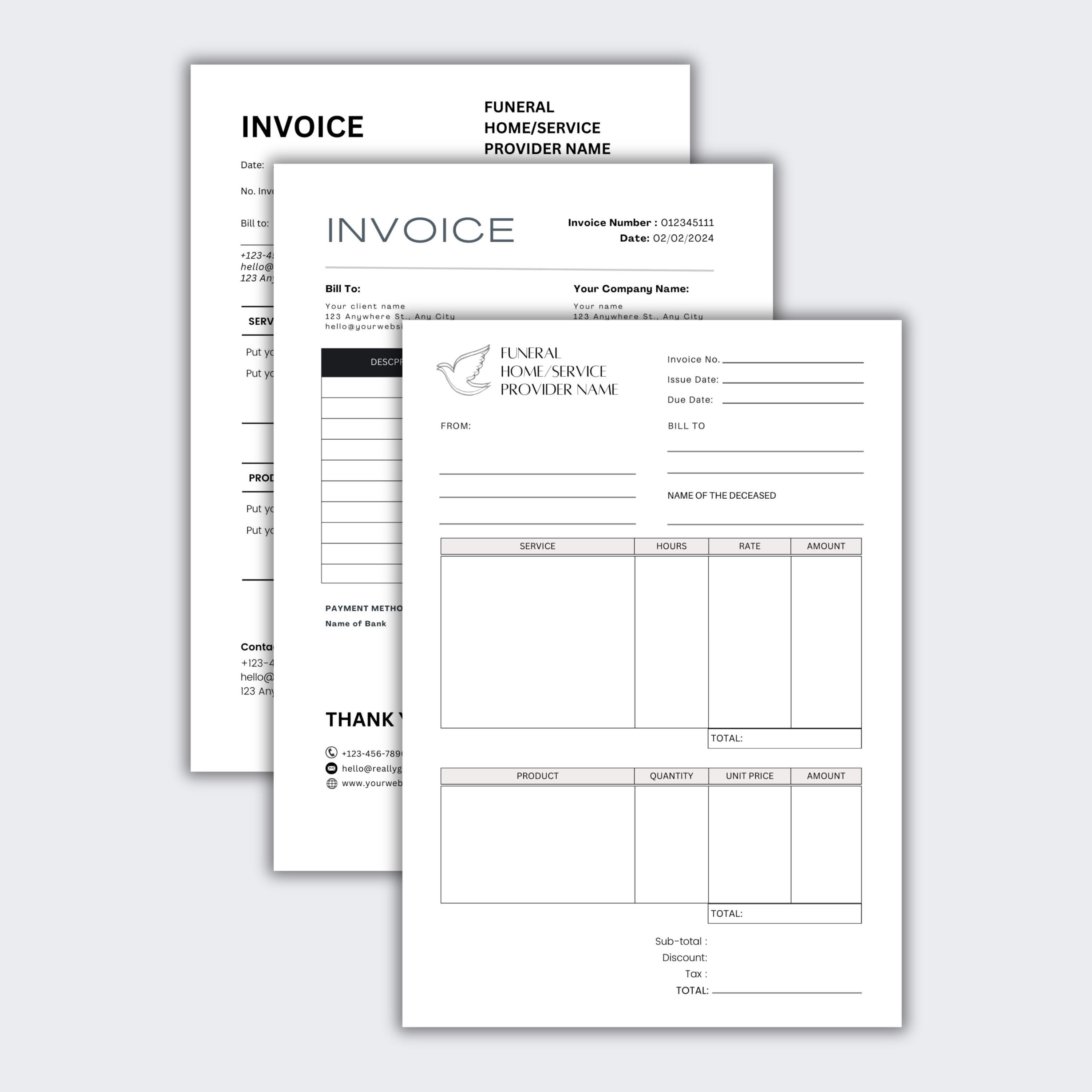 Editable Funeral Invoice Template Bundle (digital Download) - Etsy