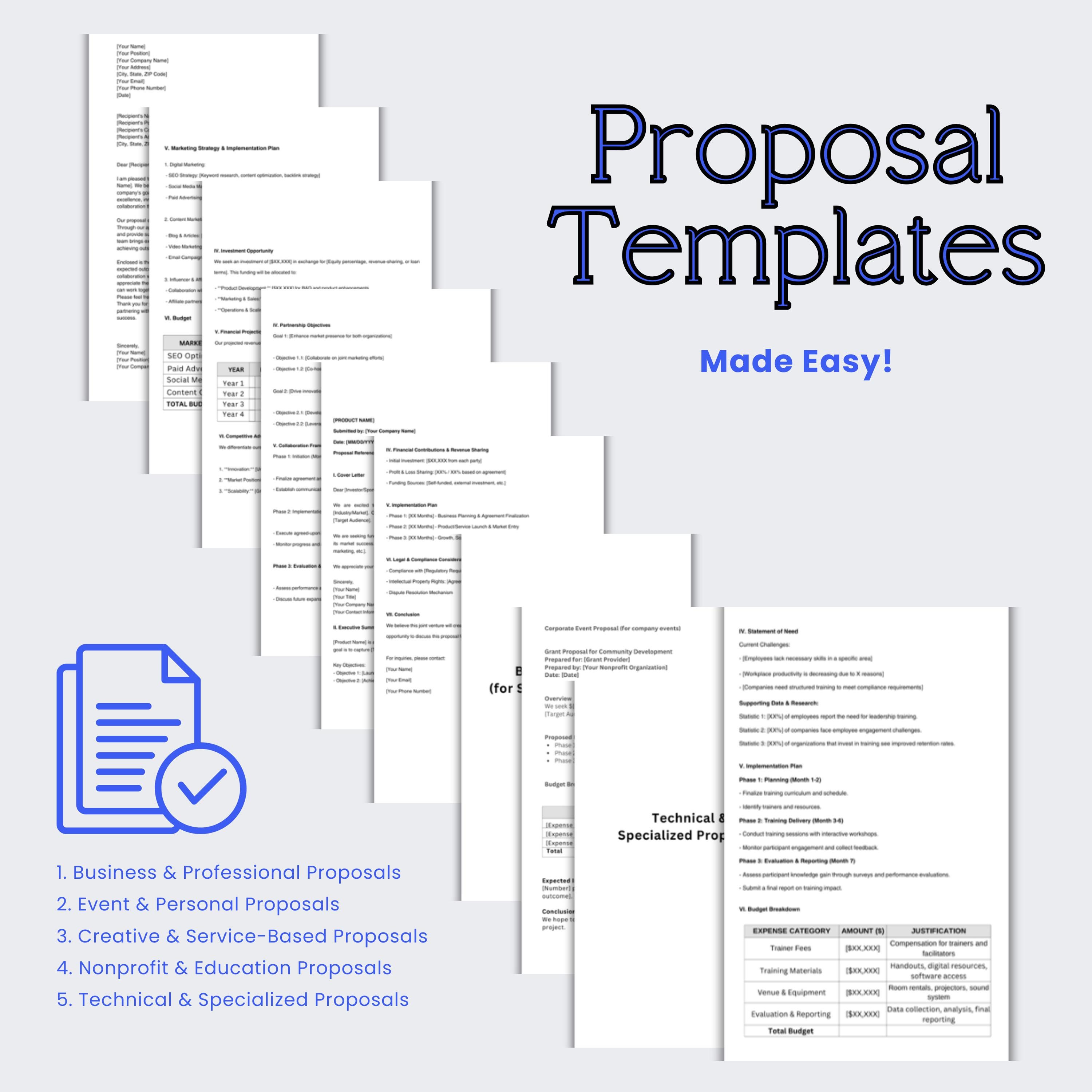 Business Proposal Template Bundle: 50+ Editable Templates (digital ...