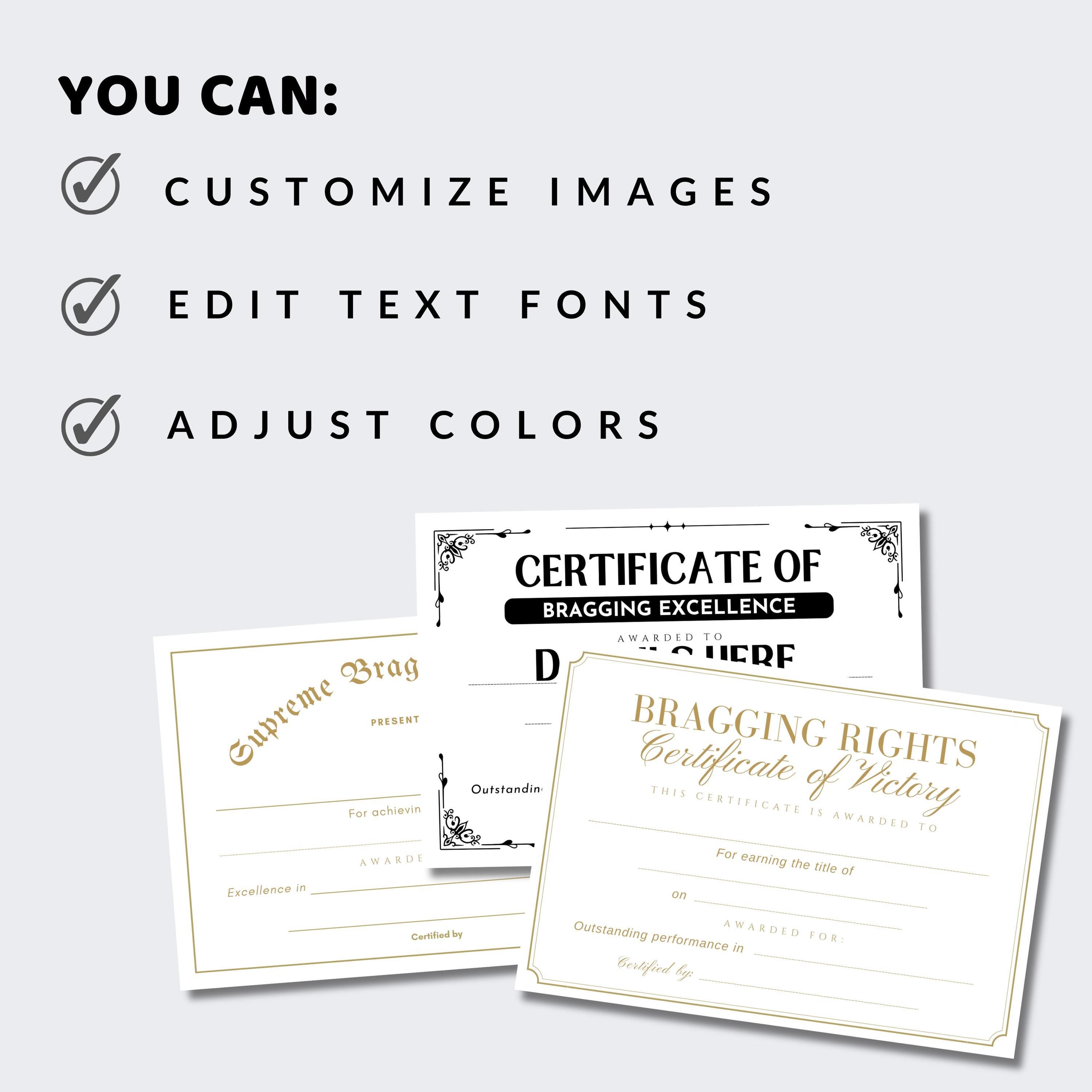 Editable Bragging Rights Certificate Template (digital Download) - Etsy