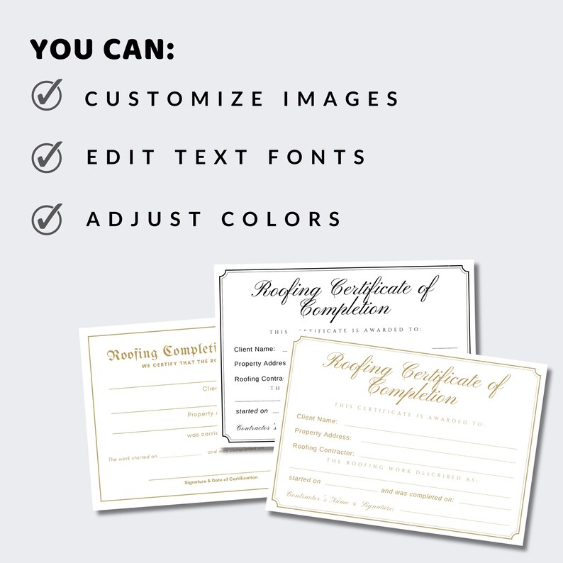 Editable Roofing Certificate Completion Template (digital Download) - Etsy