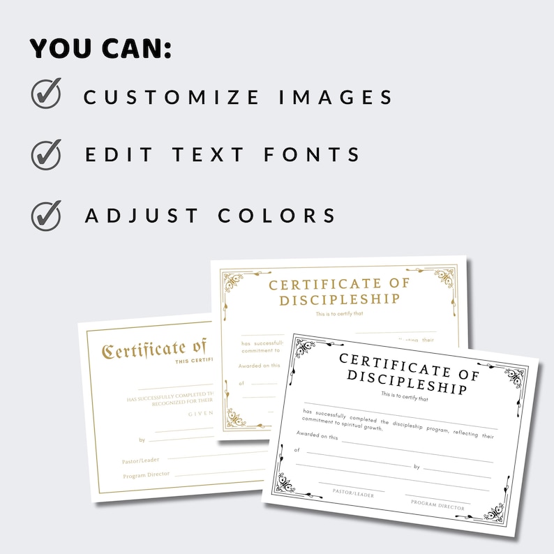 Editable Discipleship Certificate Template: Church Certificate (digital ...