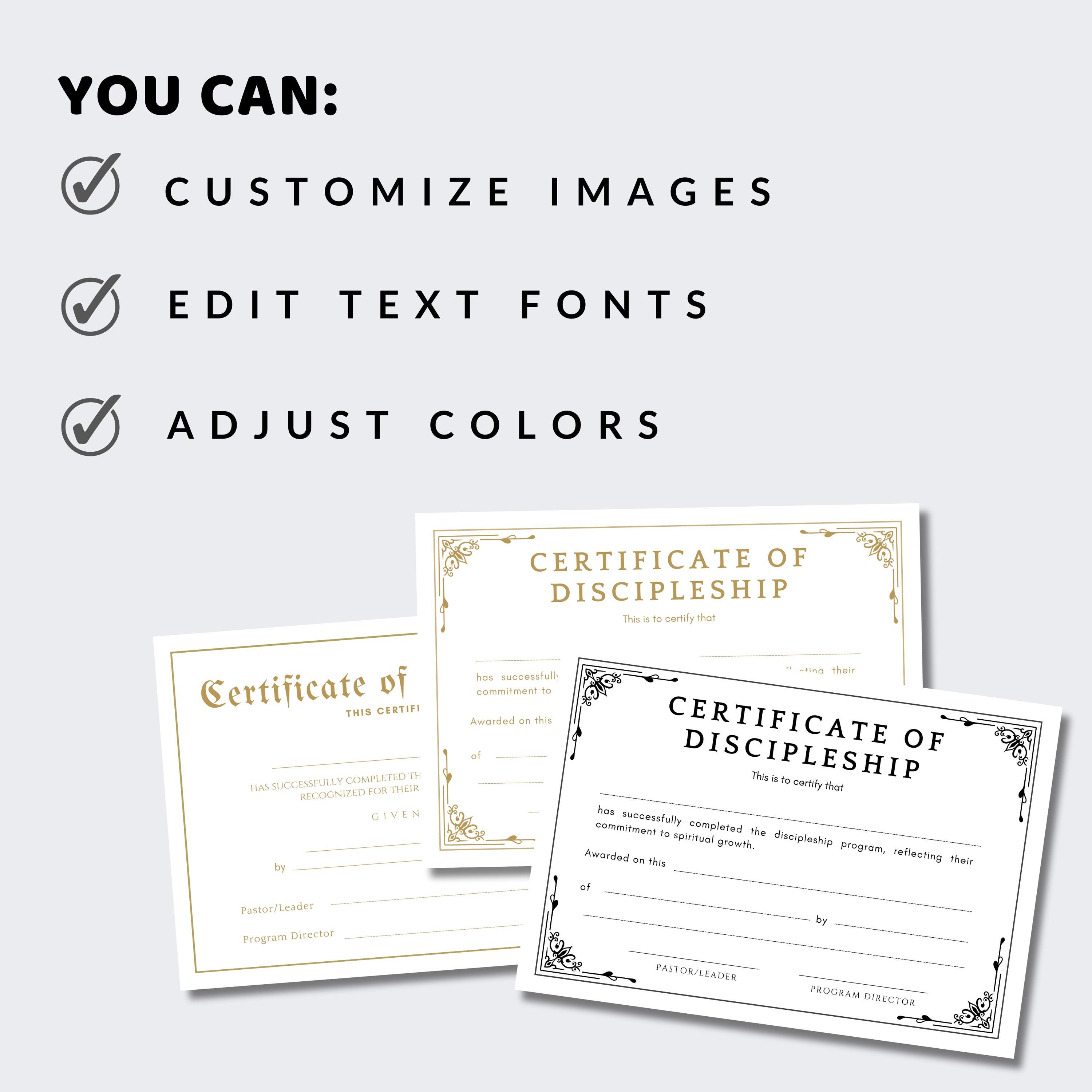 Editable Discipleship Certificate Template: Church Certificate (digital ...