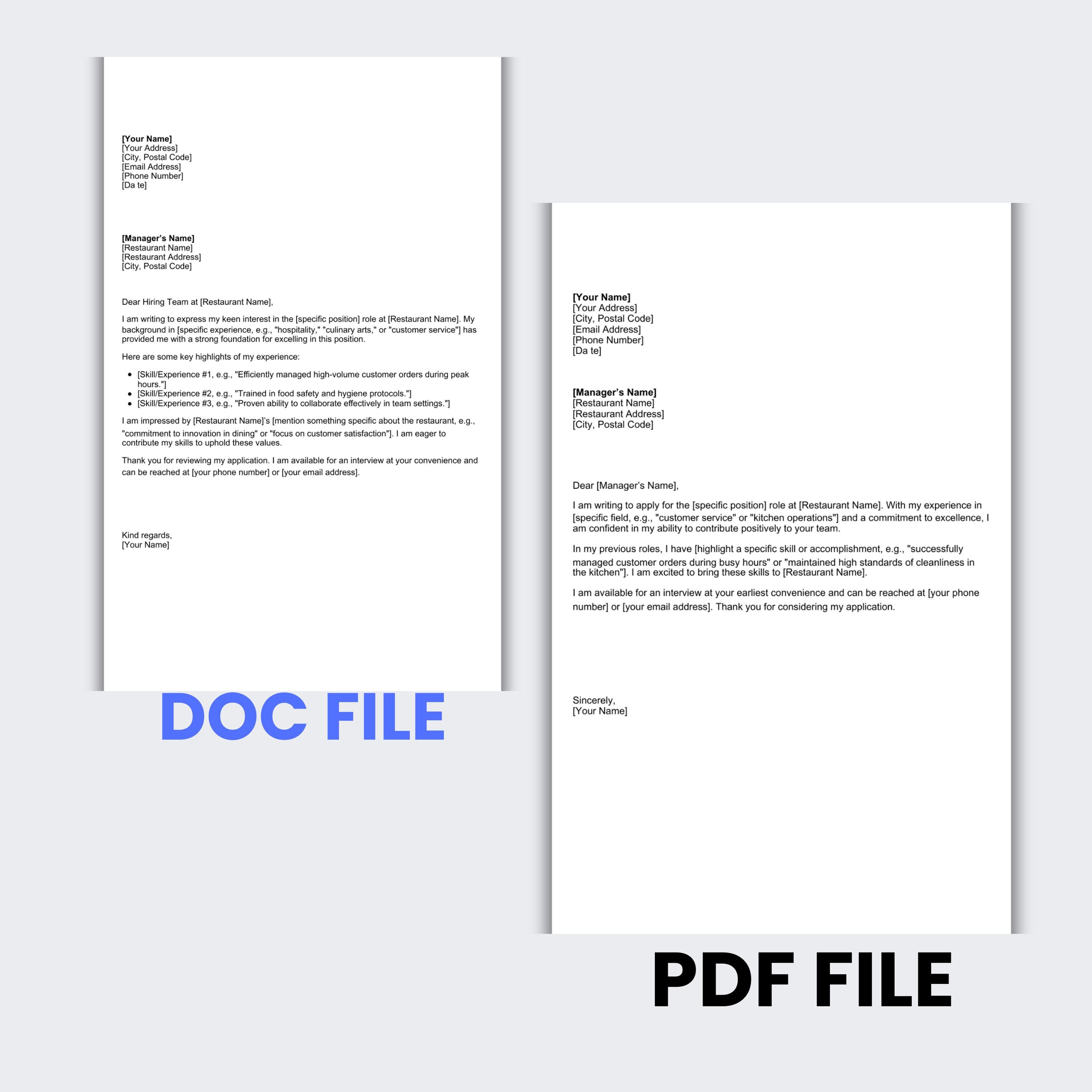 Editable Restaurant Job Application Template (PDF & Word) - Etsy