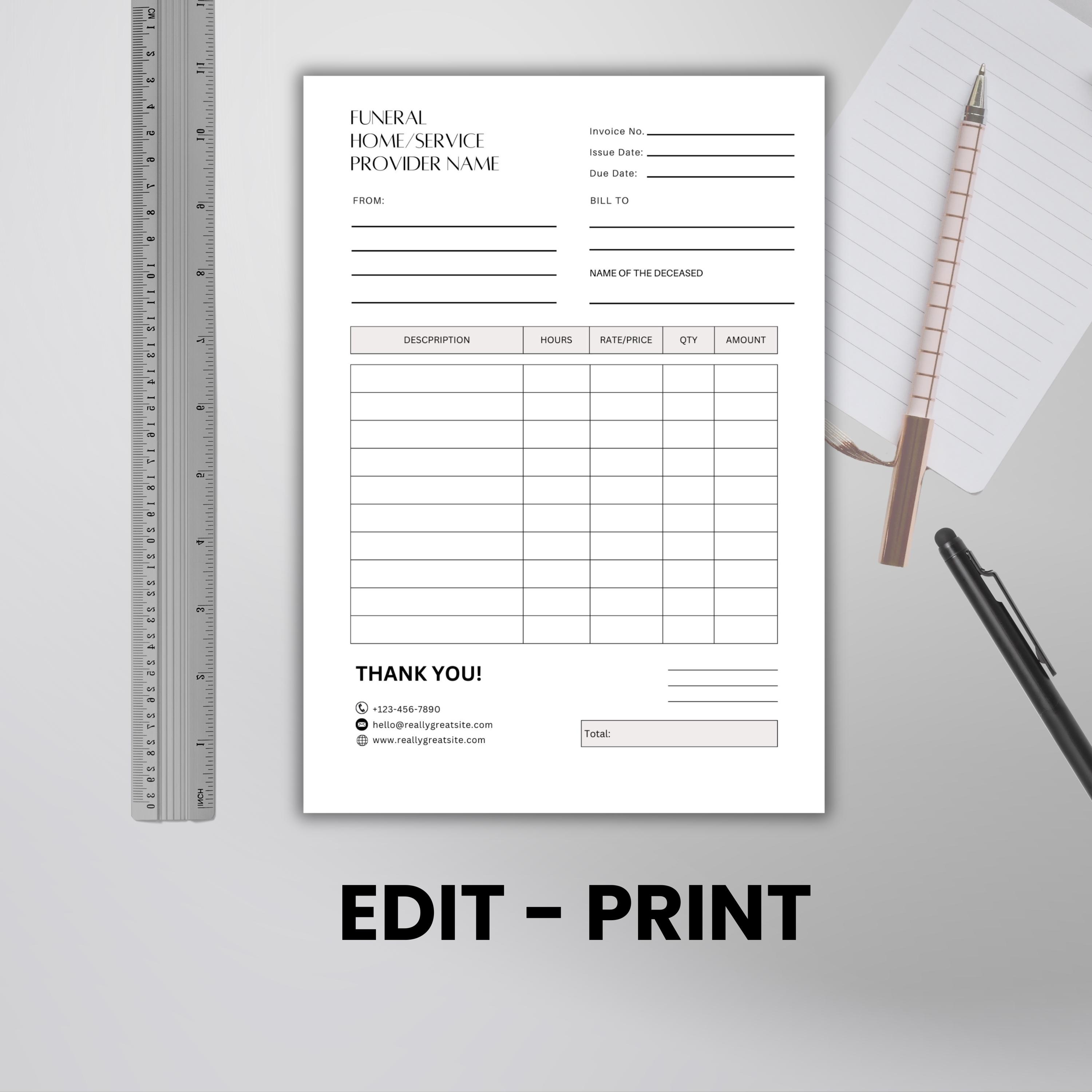 Editable Funeral Invoice Template Bundle (digital Download) - Etsy