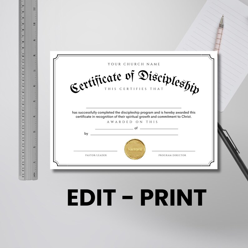 Editable Discipleship Certificate Template: Church Certificate (digital ...