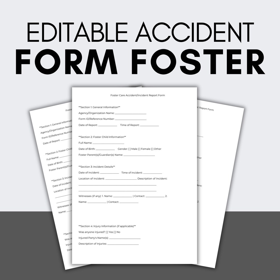 Accident Form Foster | Foster Form | Editable Form Foster Foster Care ...