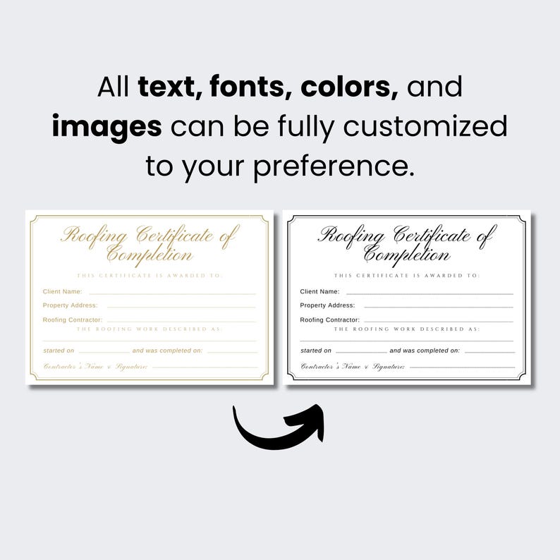 Editable Roofing Certificate Completion Template (digital Download) - Etsy