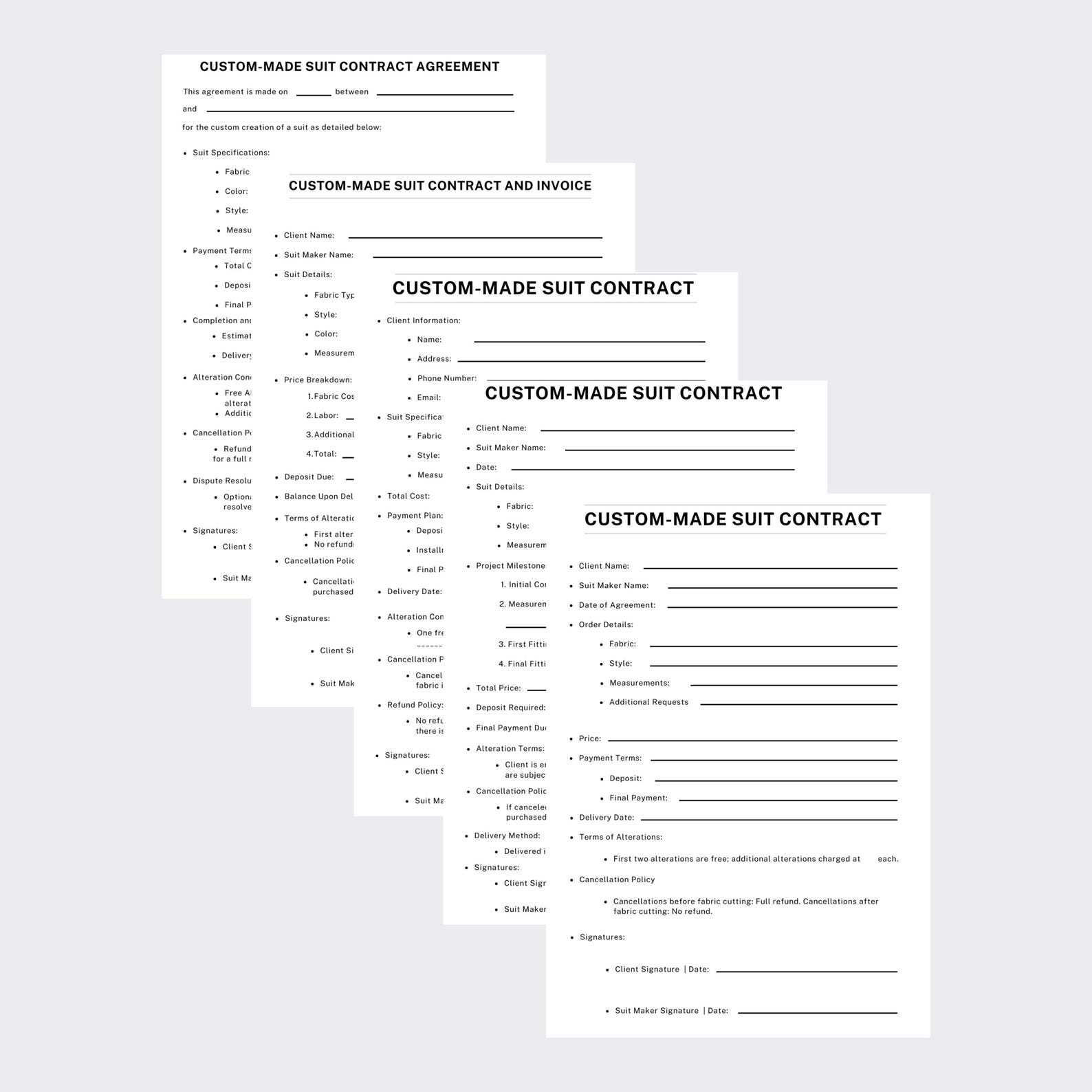 Custom-made Suit Contract Template: Tailoring Business Forms (editable ...