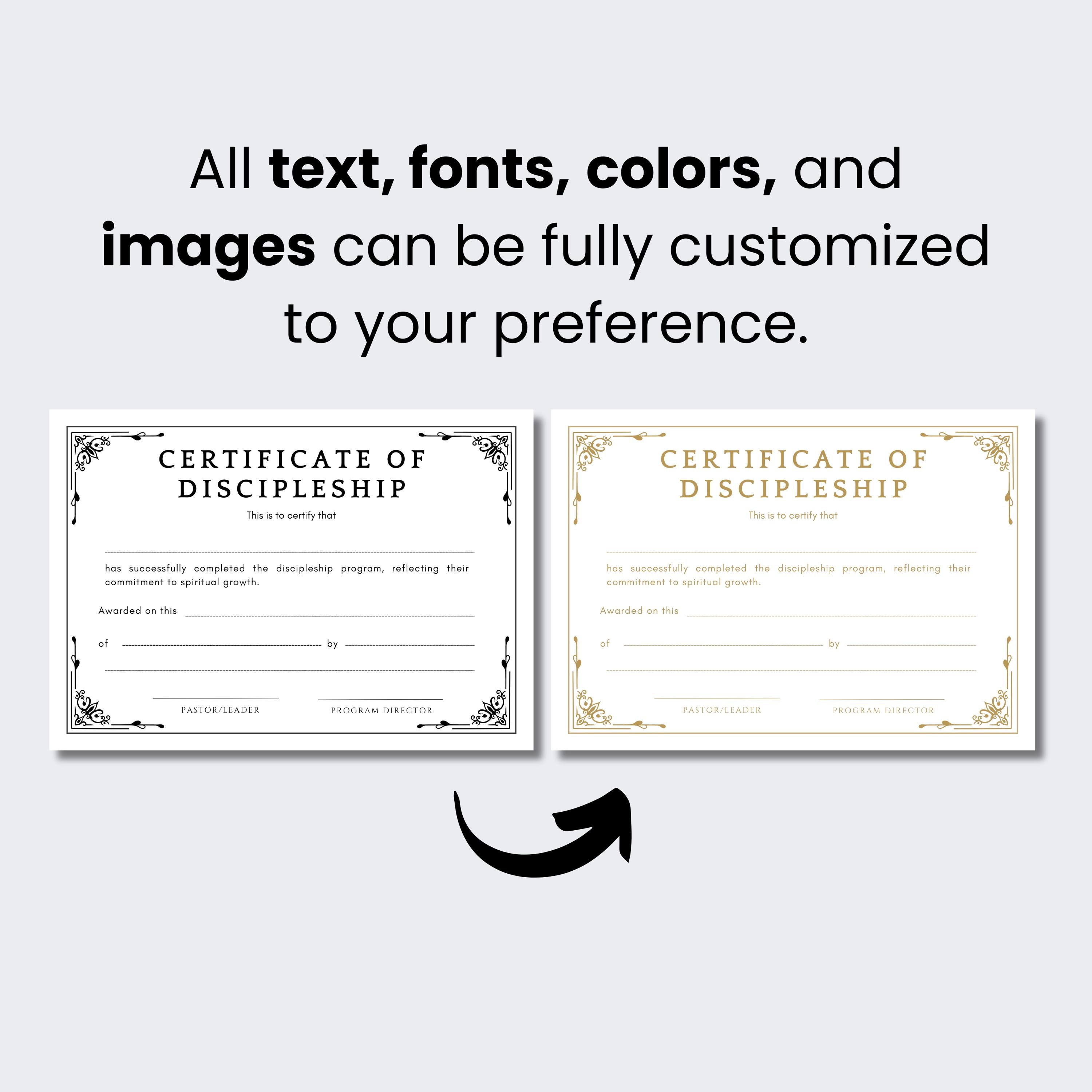 Editable Discipleship Certificate Template: Church Certificate (digital ...