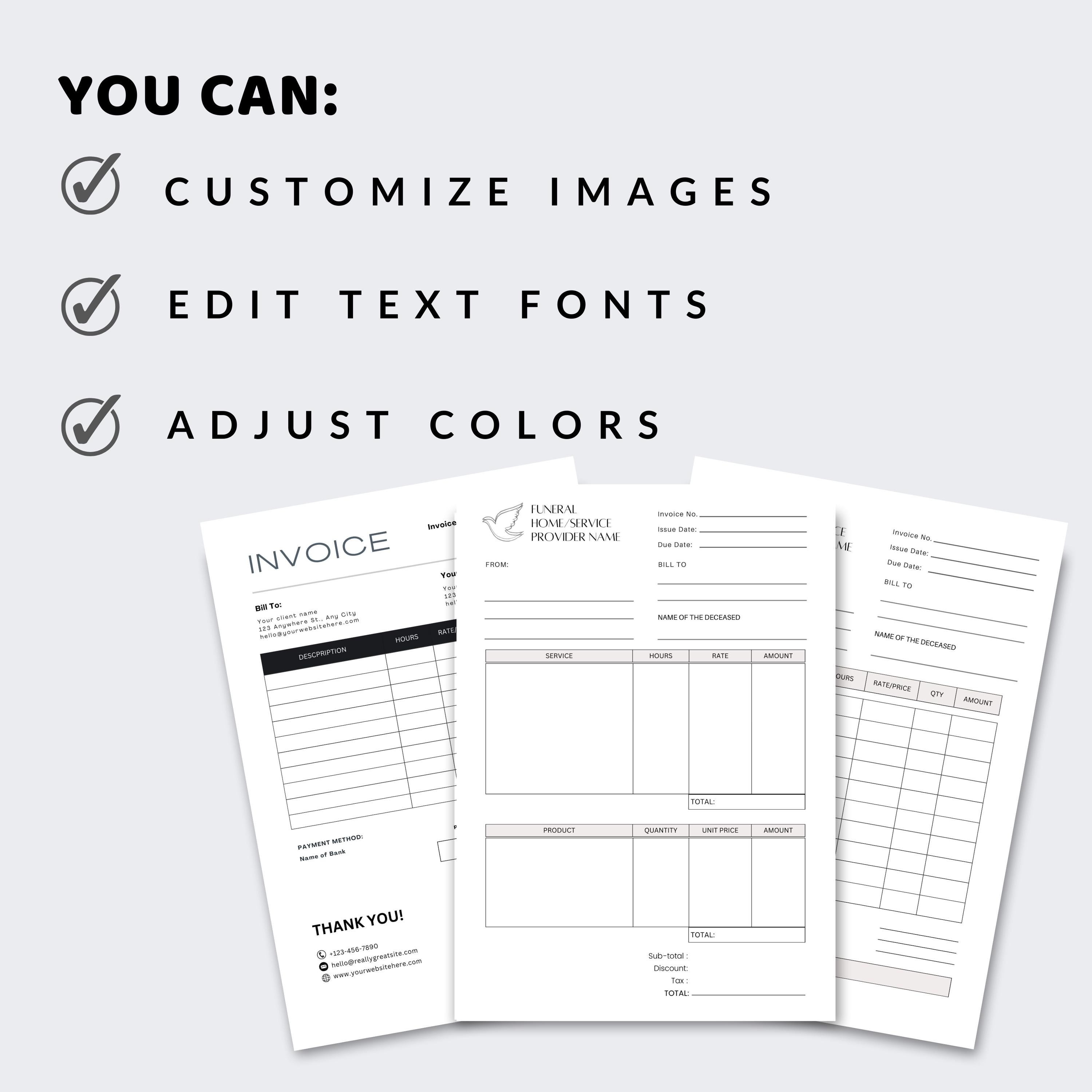 Editable Funeral Invoice Template Bundle (digital Download) - Etsy