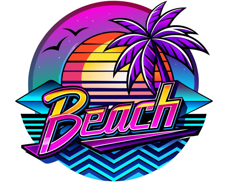Retro Neon Beach PNG, Beach Png Digital Downloads, Sublimation Design ...